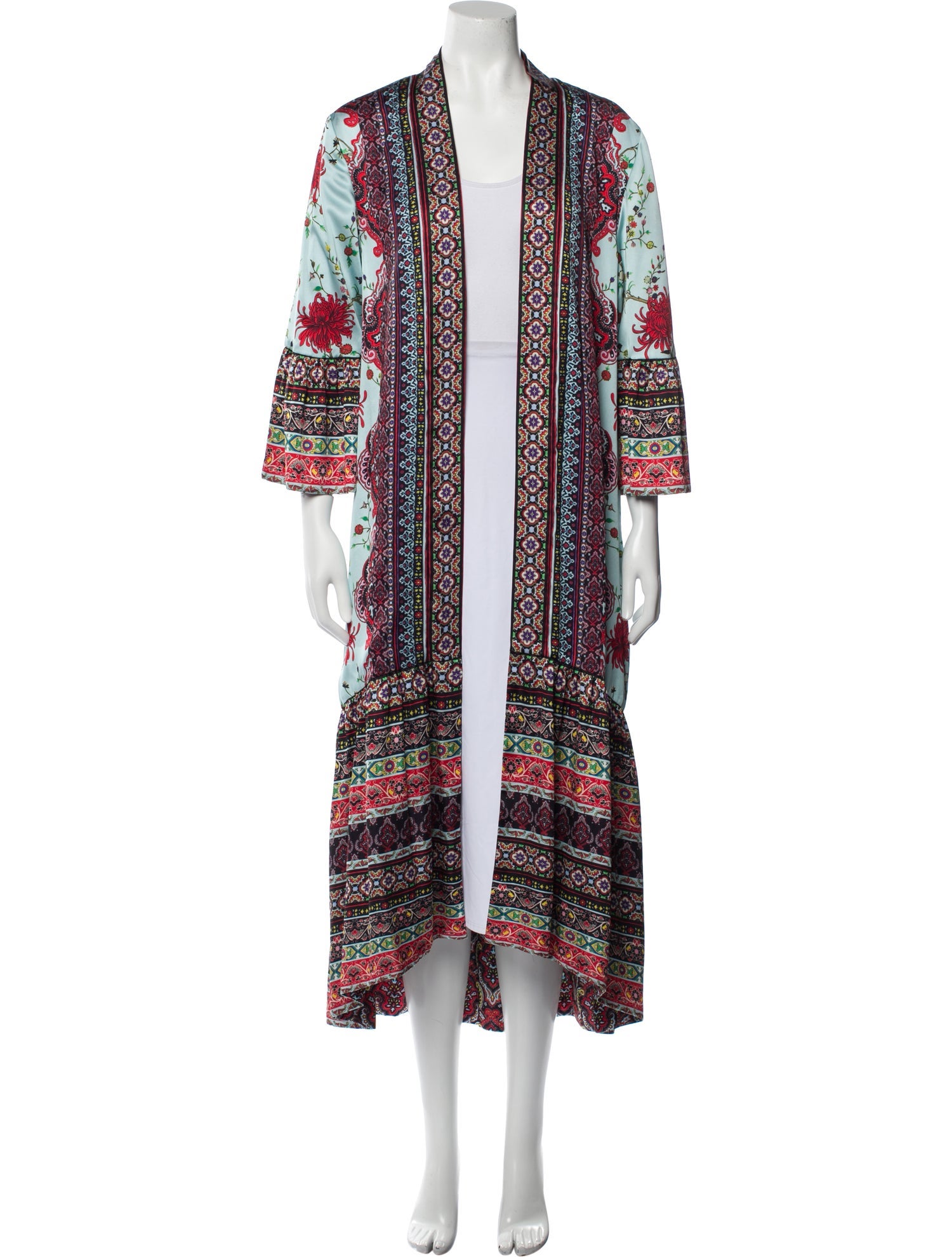 Alice + Olivia Printed Ruffle Embellishment Robe w/ Tags - Black ...