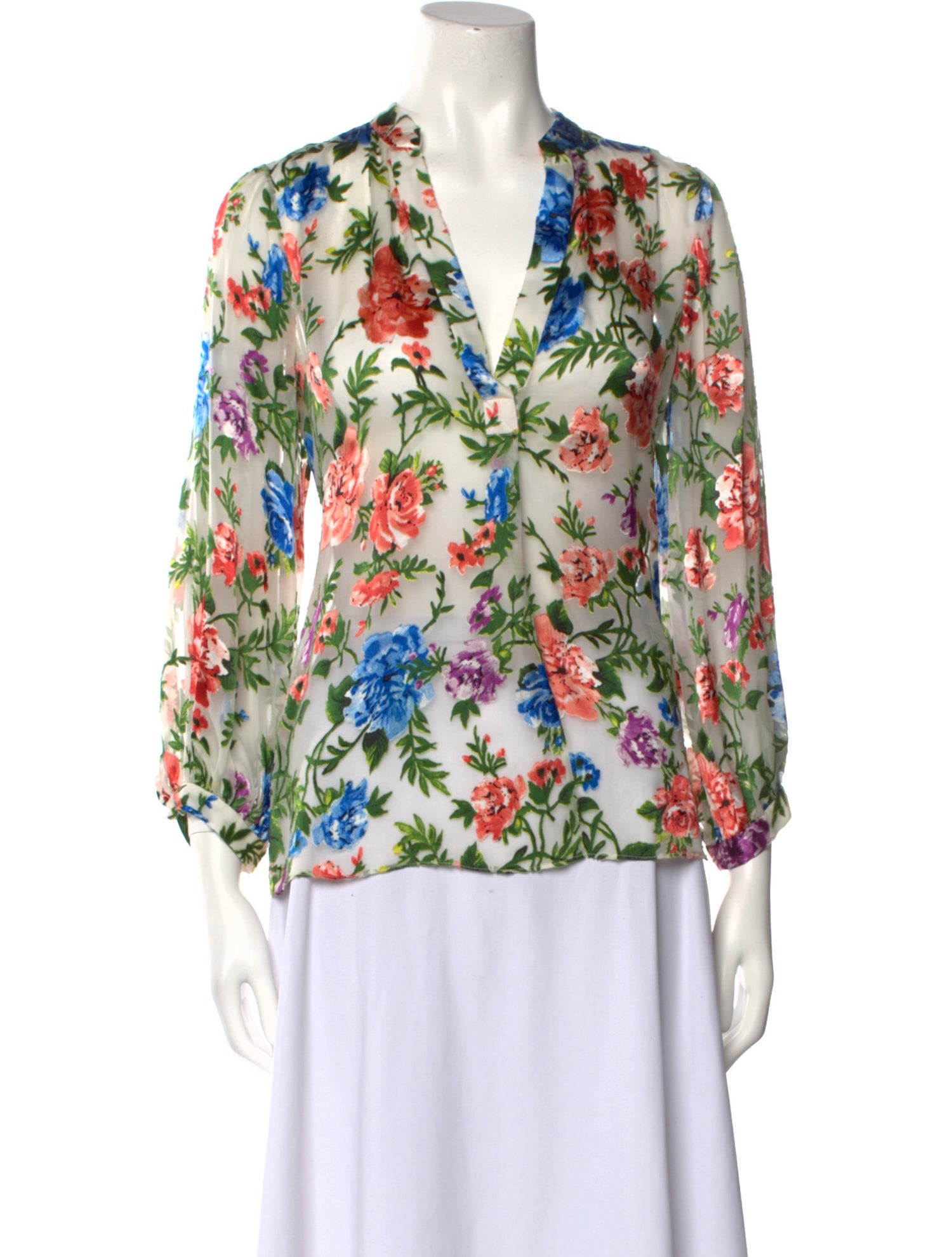 Alice + Olivia Floral Print V-Neck Blouse - Green Tops, Clothing ...