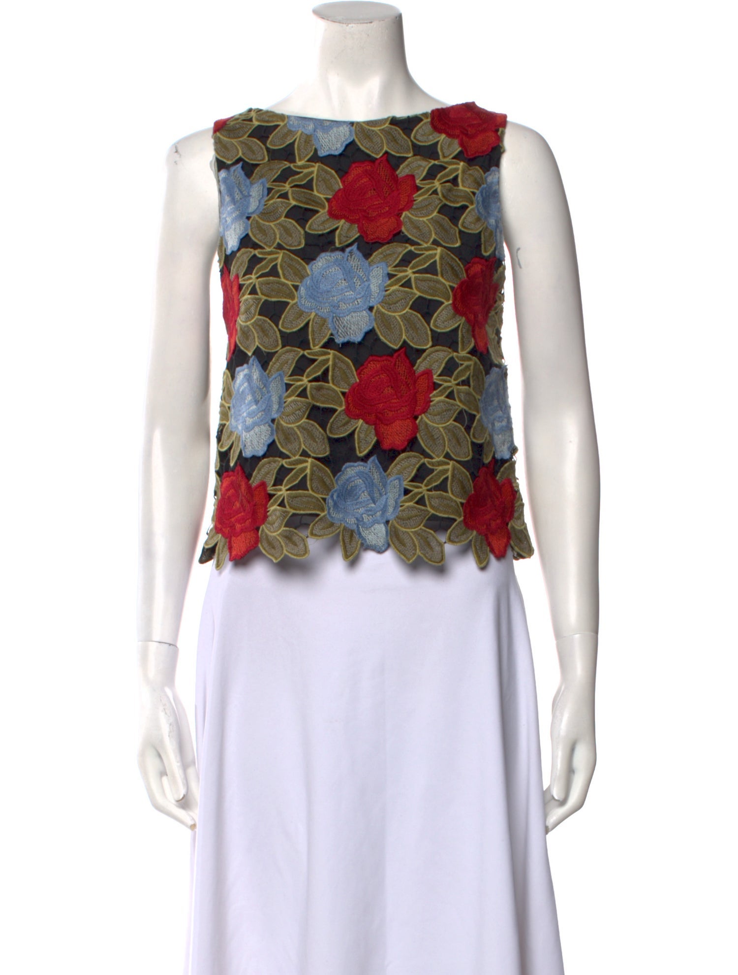 Alice + Olivia Floral Print Bateau Neckline Crop Top - Black Tops ...