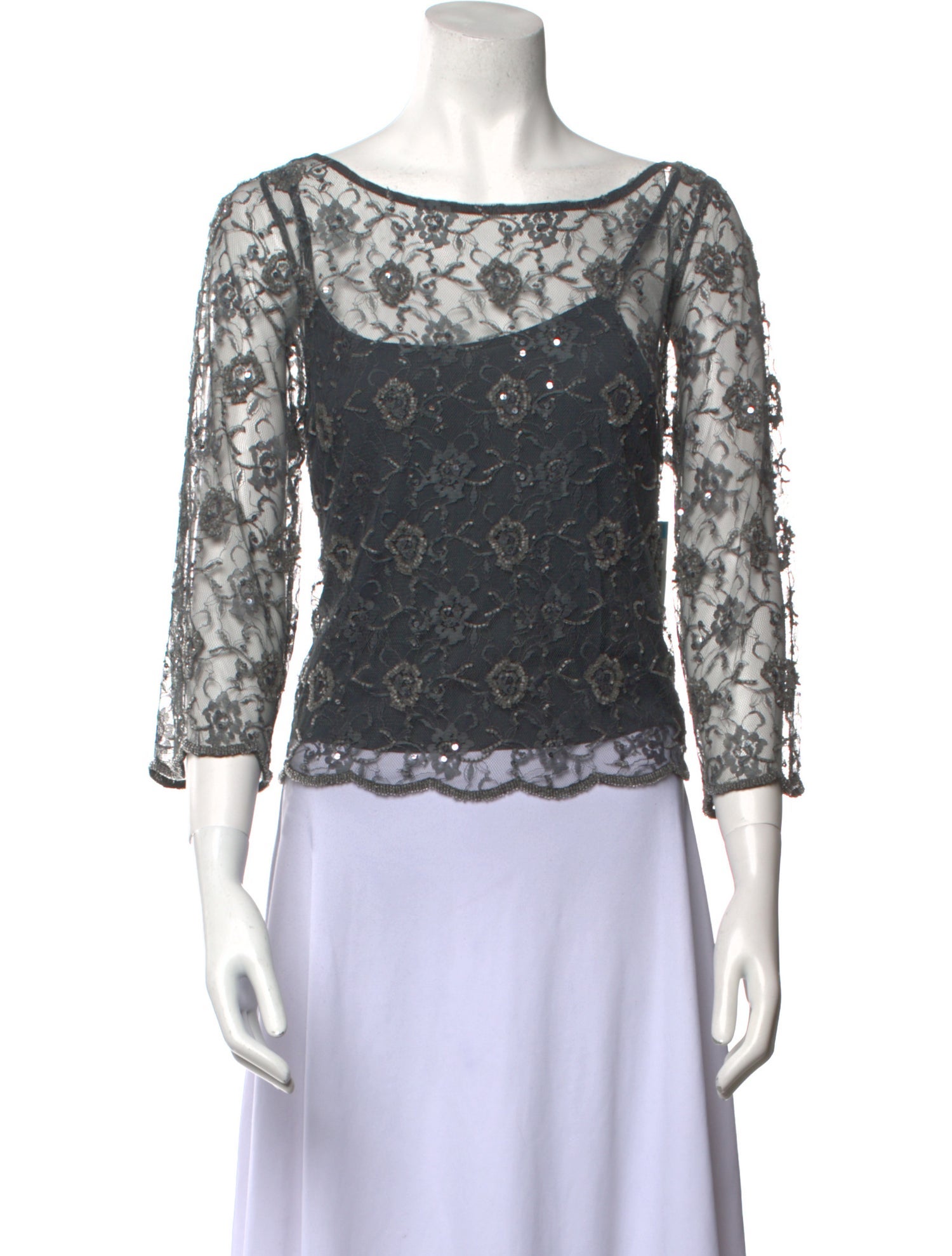 Alice + Olivia Lace Pattern Bateau Neckline Crop Top w/ Tags - Grey ...