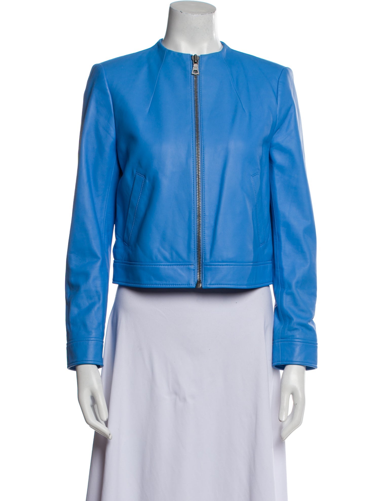 Alice + Olivia Lamb Leather Biker Jacket - Blue Jackets, Clothing ...