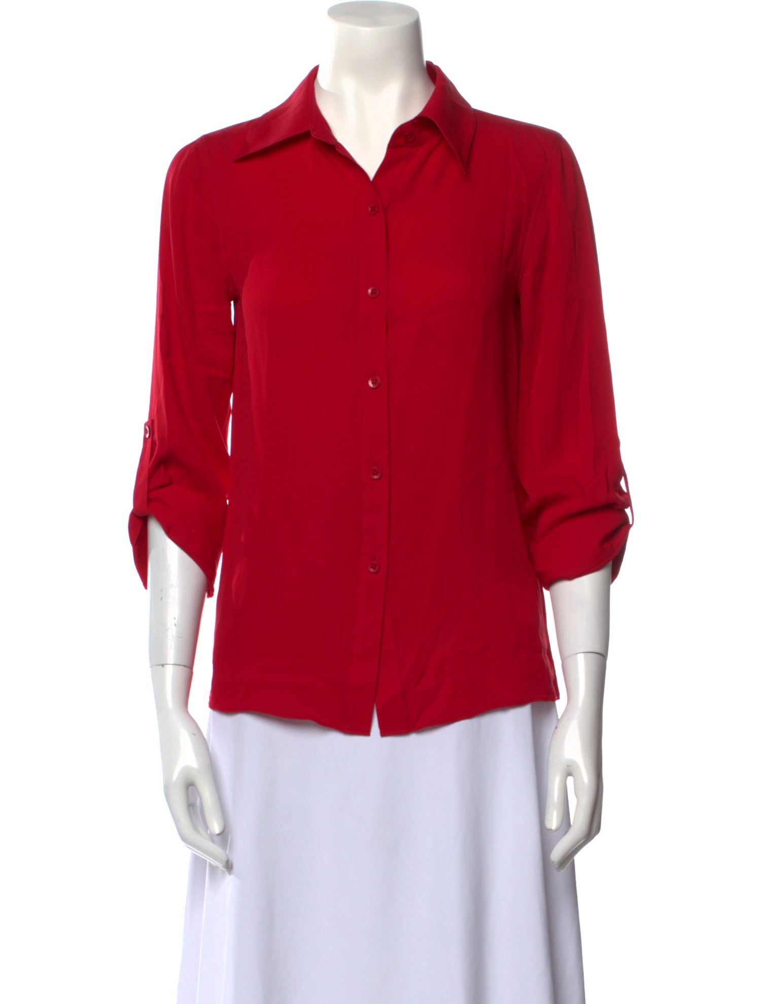 Alice + Olivia Silk Three-Quarter Sleeve Button-Up Top - Red Tops ...