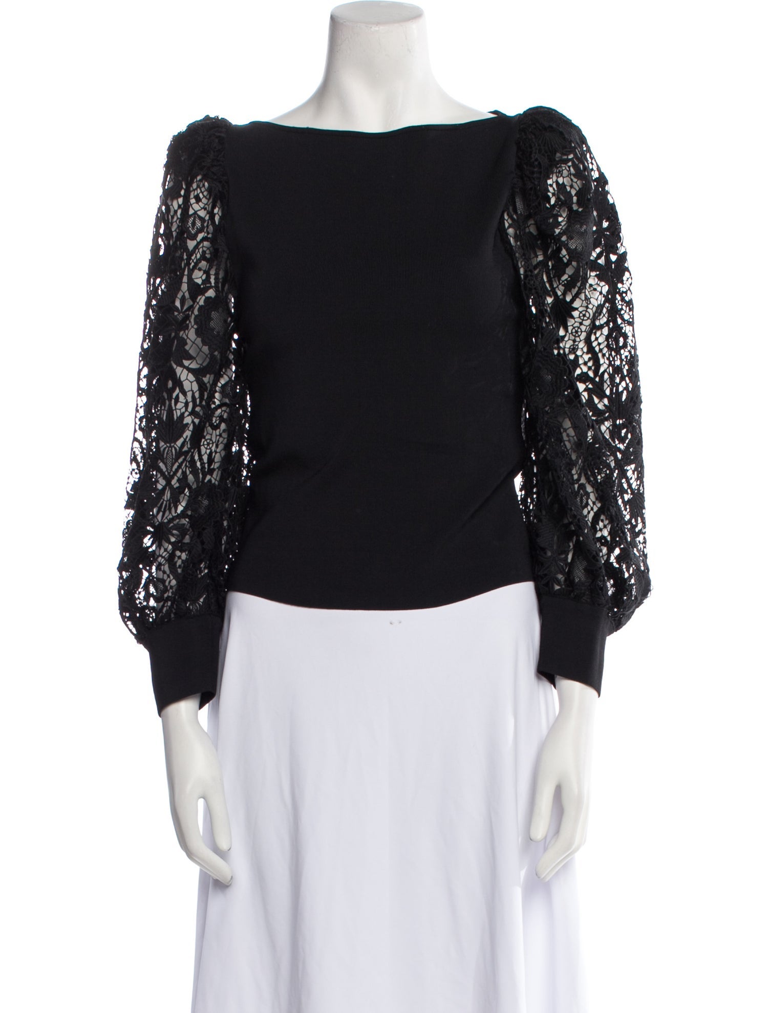 Alice + Olivia Lace Pattern Bateau Neckline Blouse - Black Tops ...