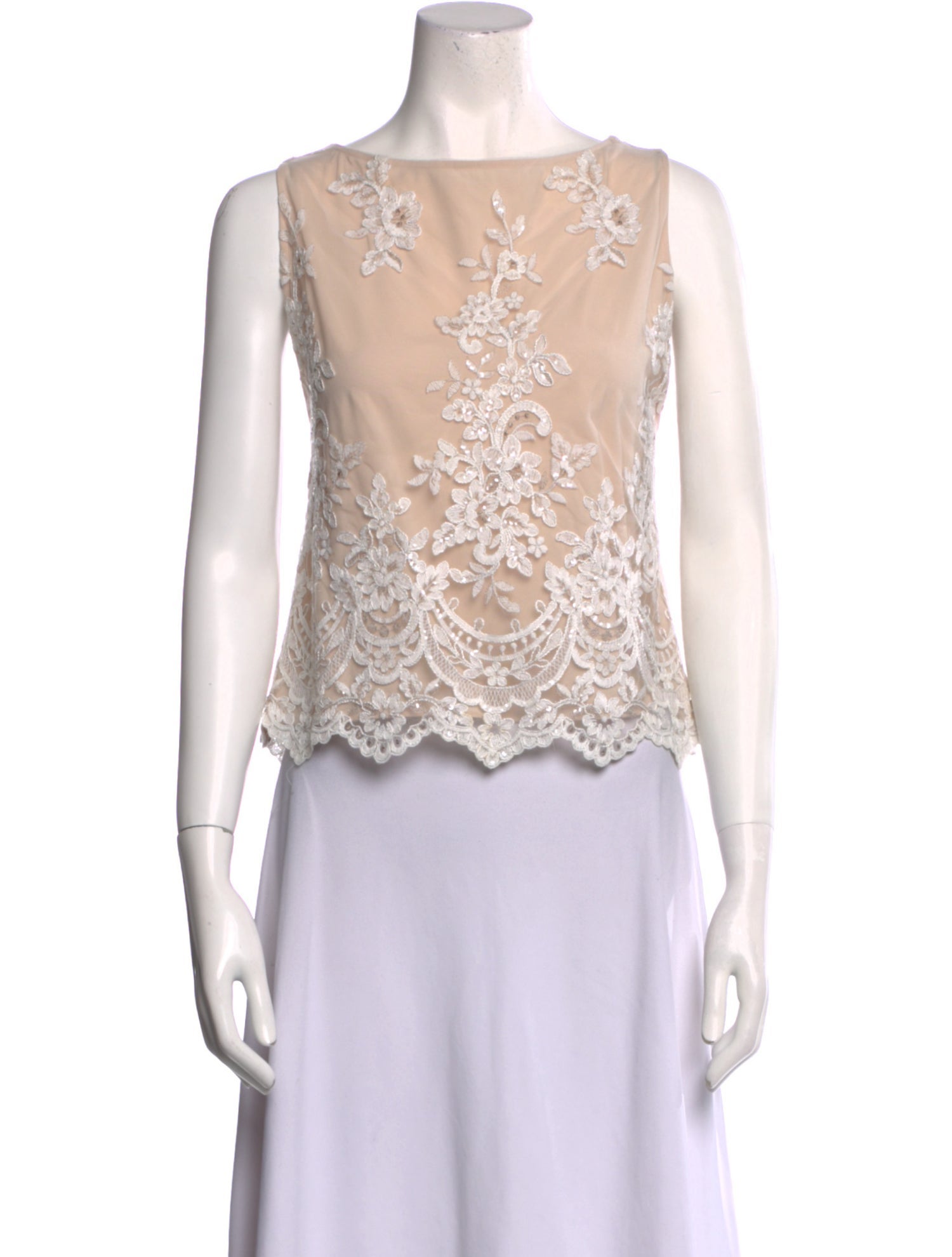 Alice + Olivia Lace Pattern Bateau Neckline Crop Top - Neutrals Tops ...