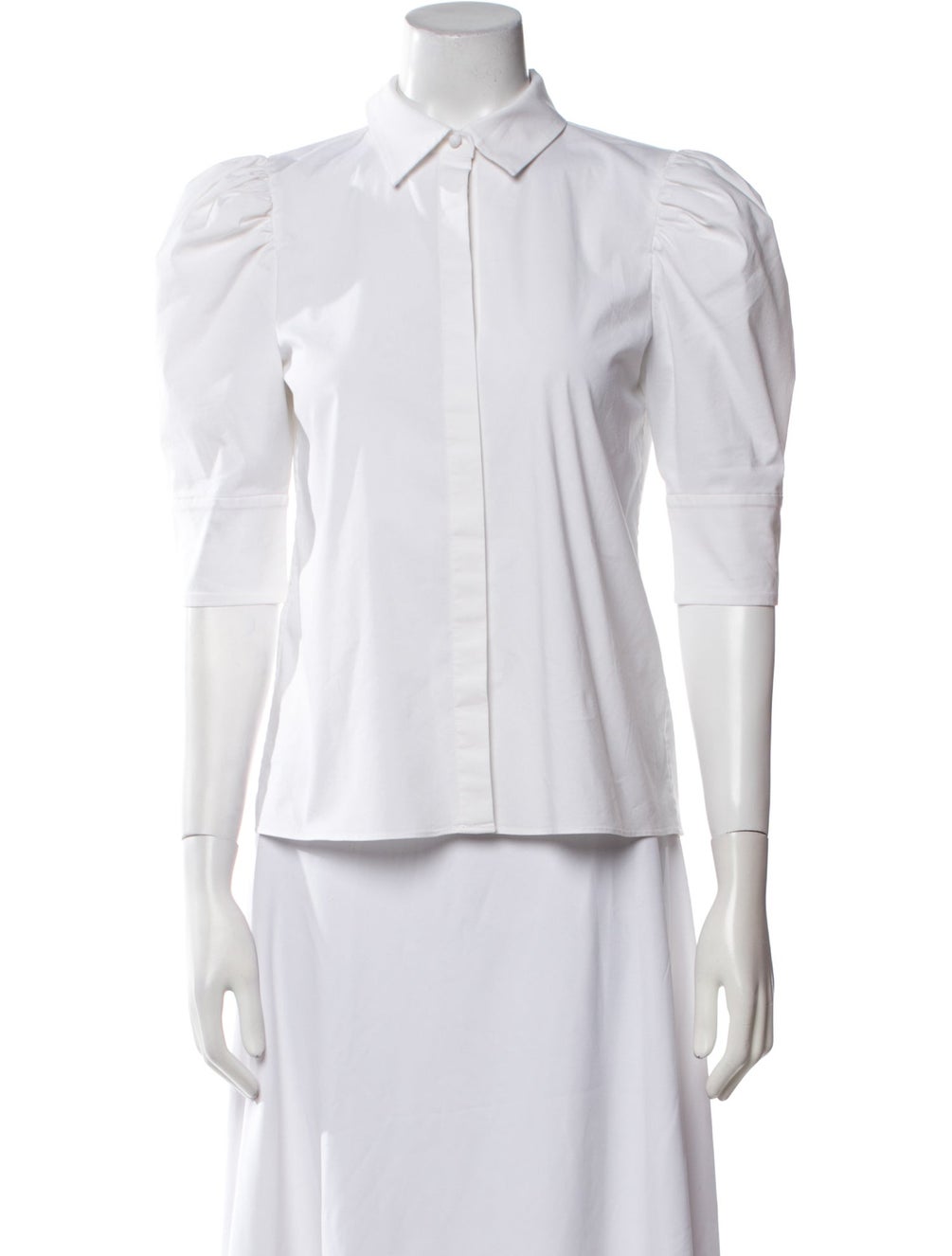 Alice + Olivia Three-Quarter Sleeve Button-Up Top - White Tops ...
