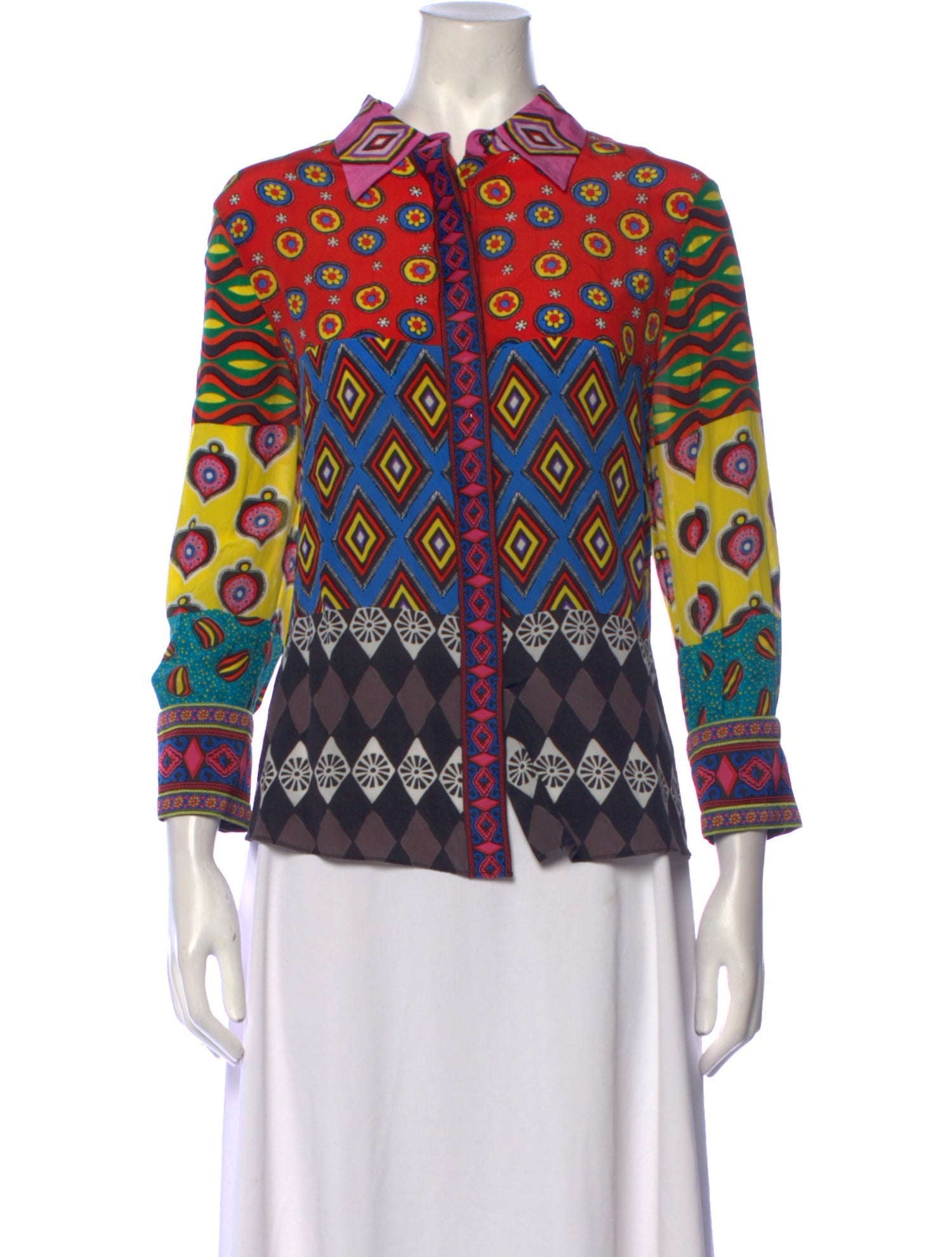 Alice + Olivia x Carla Kranendonk Silk Printed Button-Up Top - Red Tops ...