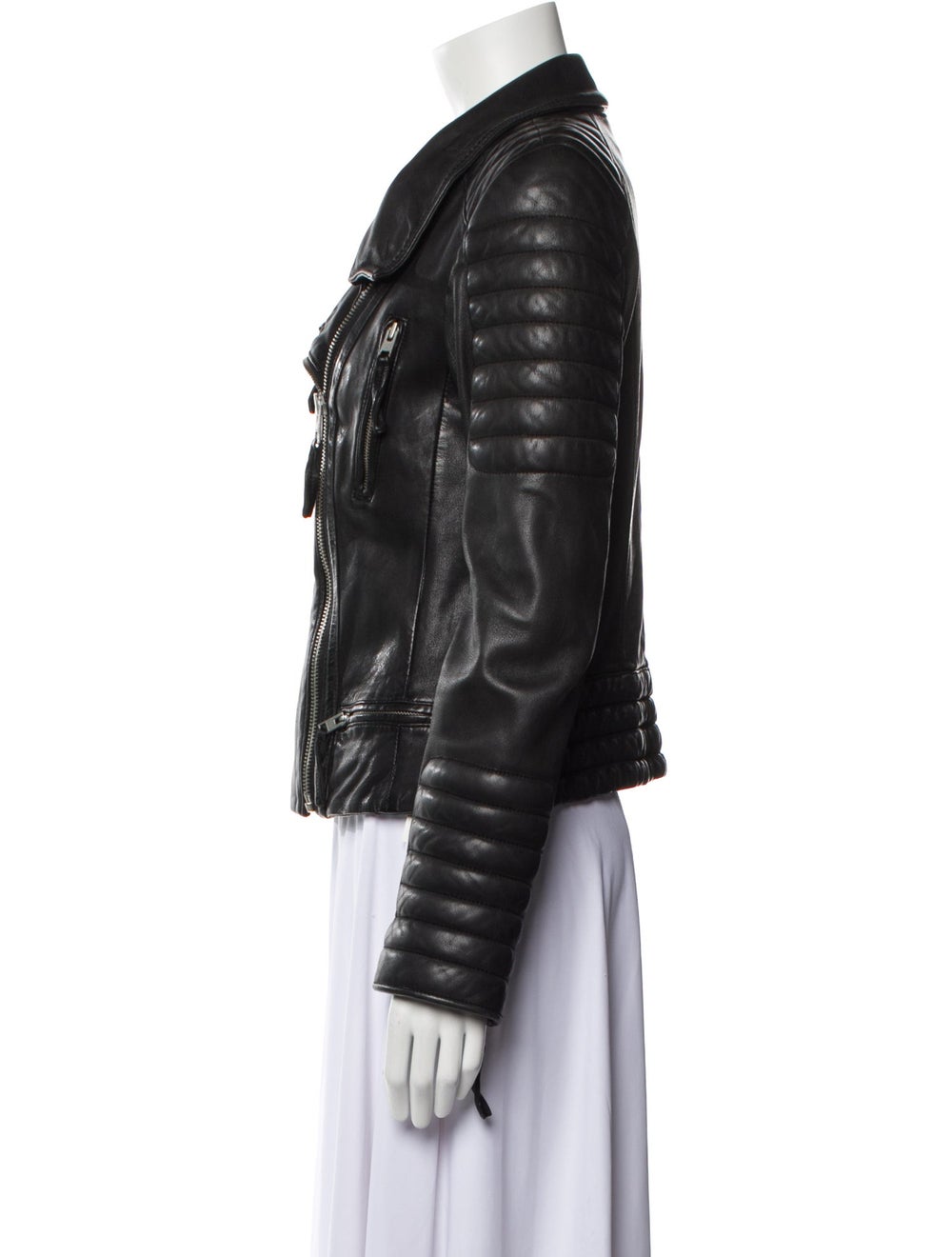 AllSaints Leather Biker Jacket Black Pointed Collar - Gem