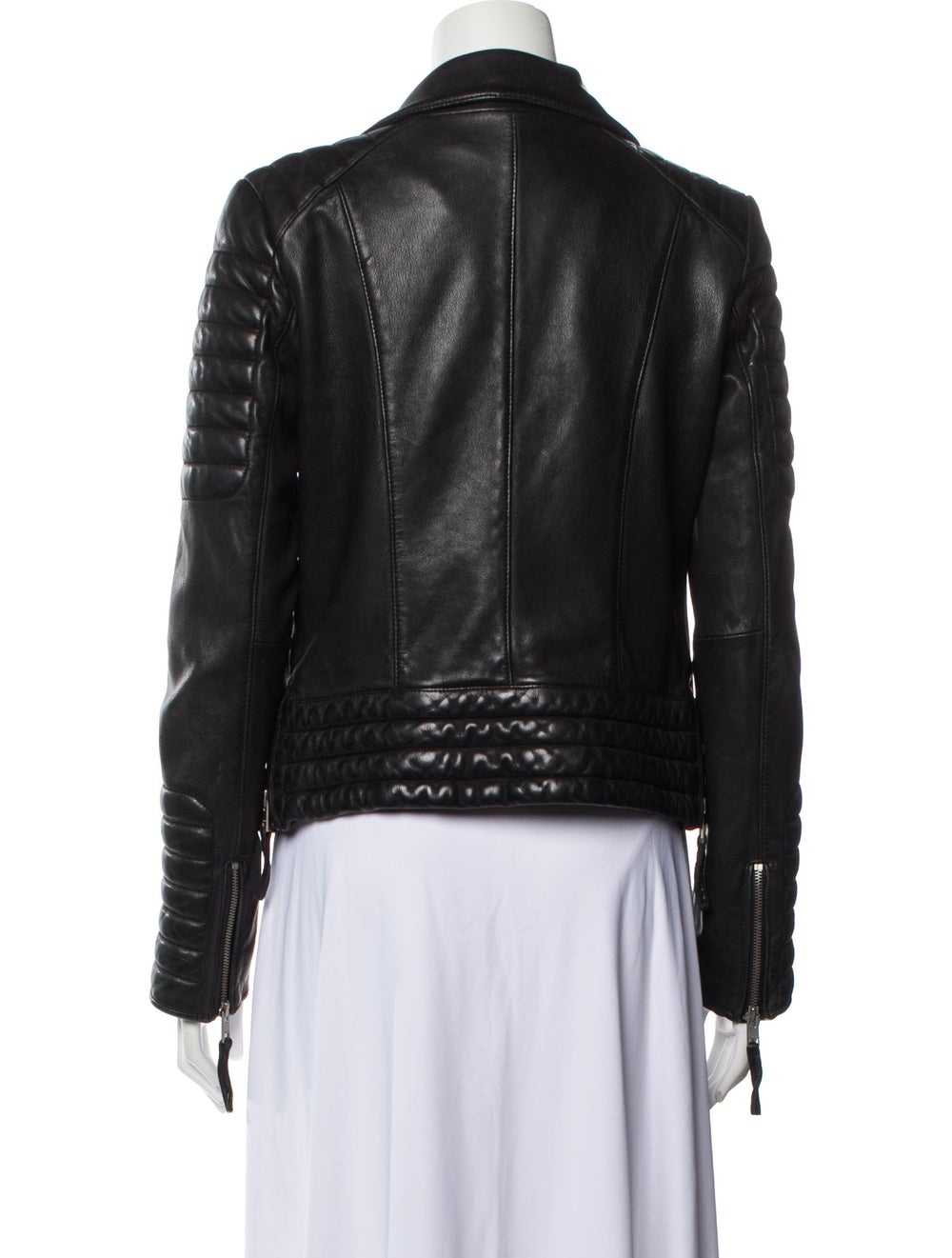 AllSaints Leather Biker Jacket Black Pointed Collar - Gem