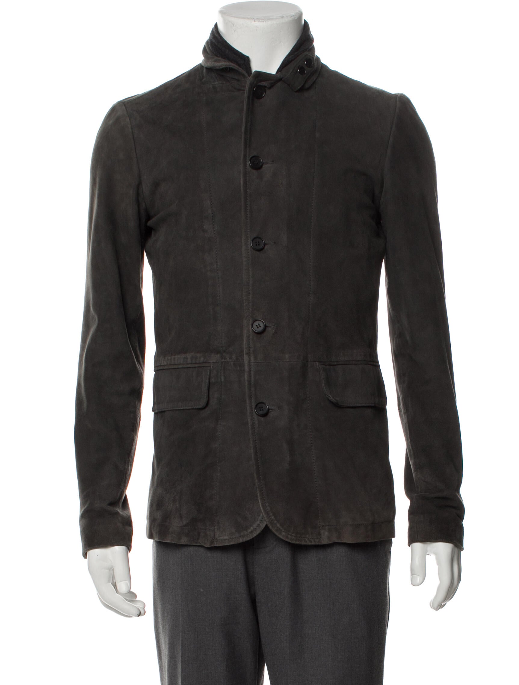 AllSaints Goat Leather Utility Jacket - Grey Outerwear, Clothing ...