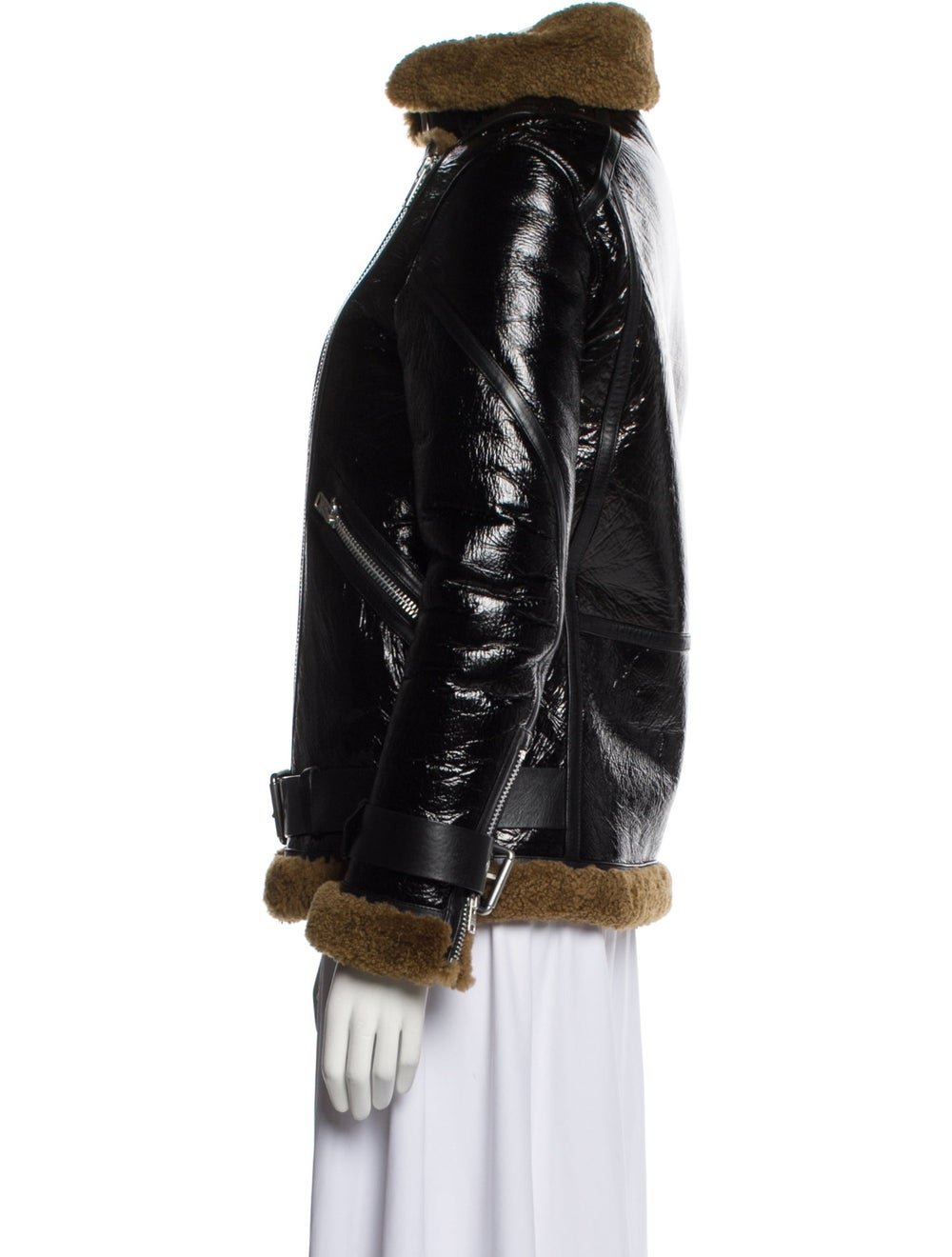 AllSaints Shearling Fur Jacket Brown Stand Collar - Gem