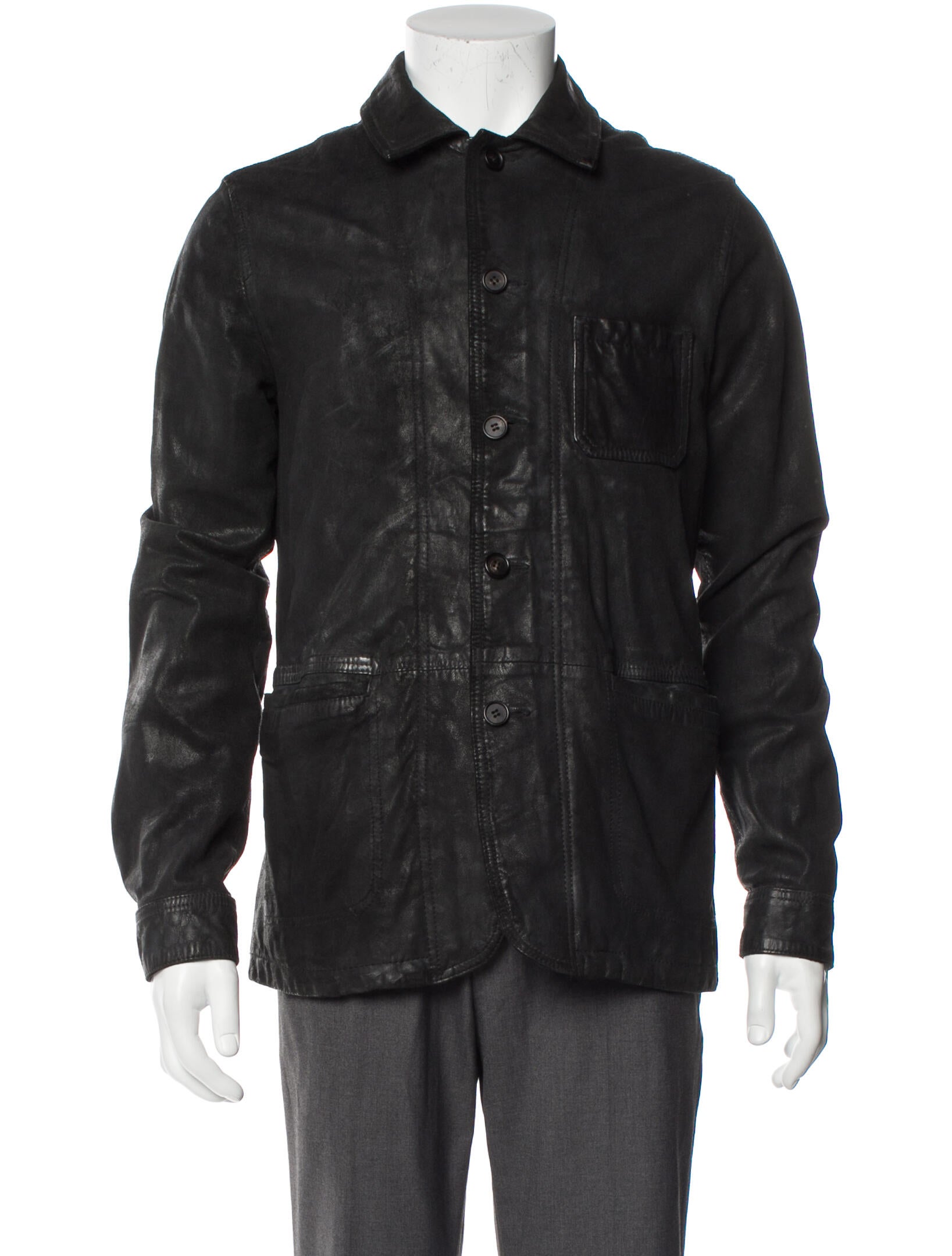 AllSaints Goat Leather Utility Jacket - Grey Outerwear, Clothing ...