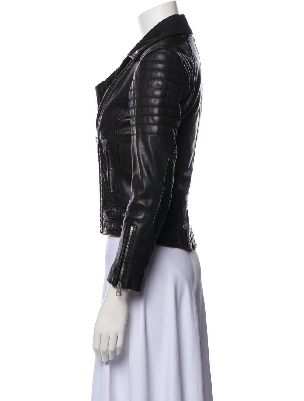 AllSaints Leather Biker Jacket Black Pointed Collar - Gem