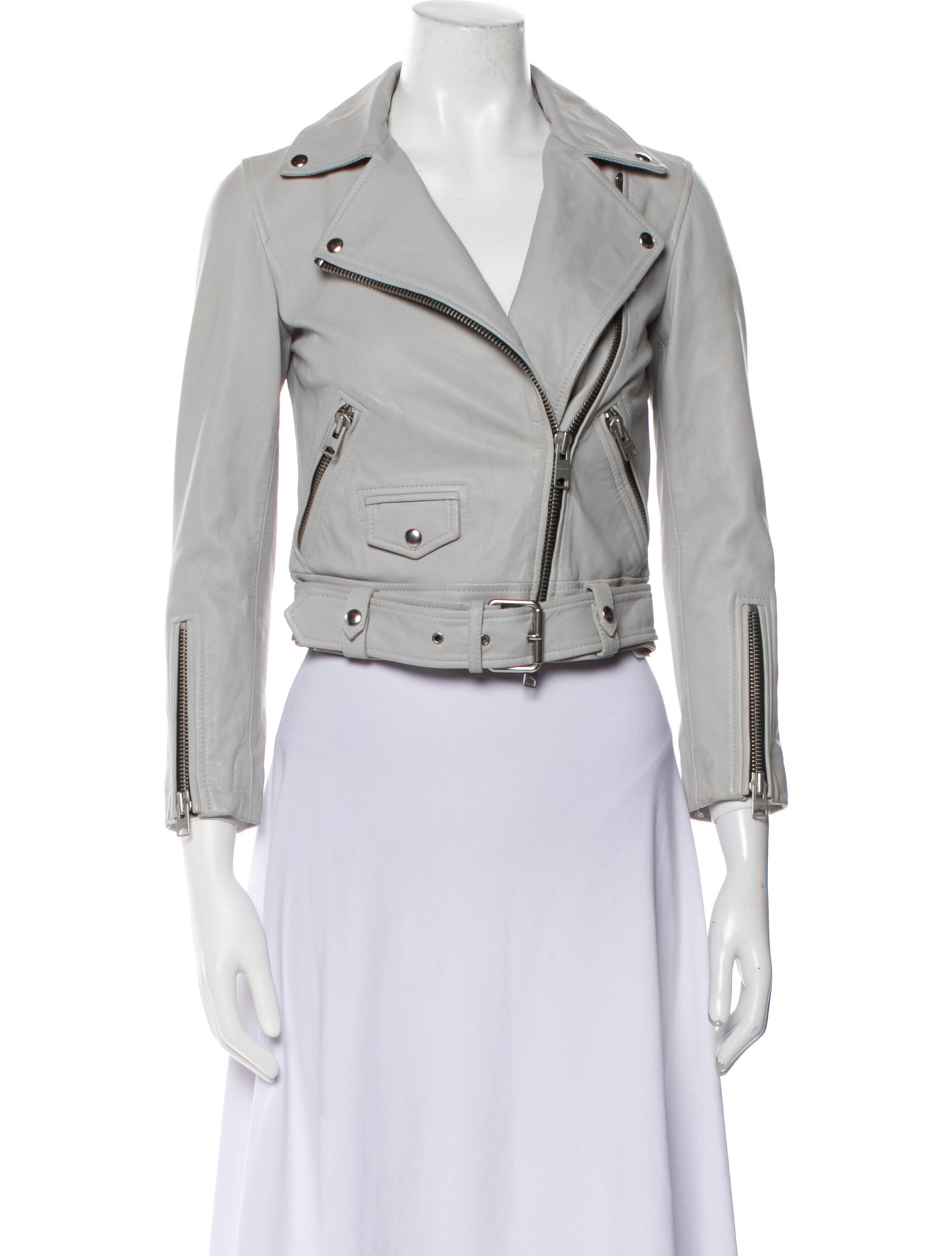 AllSaints Lamb Leather Biker Jacket - Grey Jackets, Clothing - WAQ108561 | The RealReal