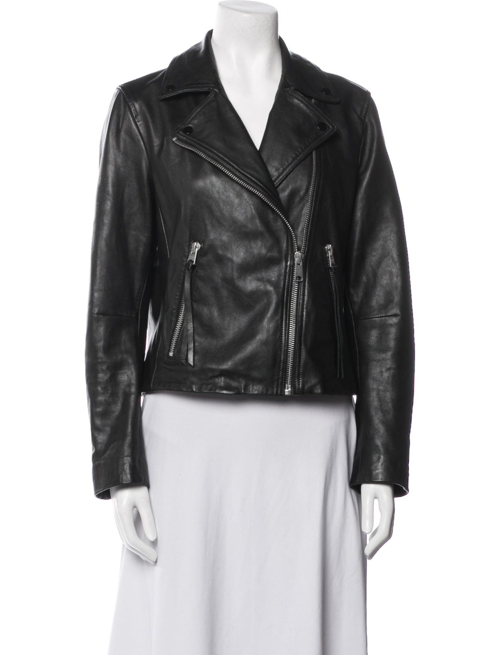 AllSaints Leather Biker Jacket Black Pointed Collar - Gem