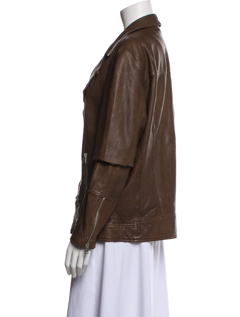 AllSaints Leather Biker Jacket Brown Pointed Collar - Gem