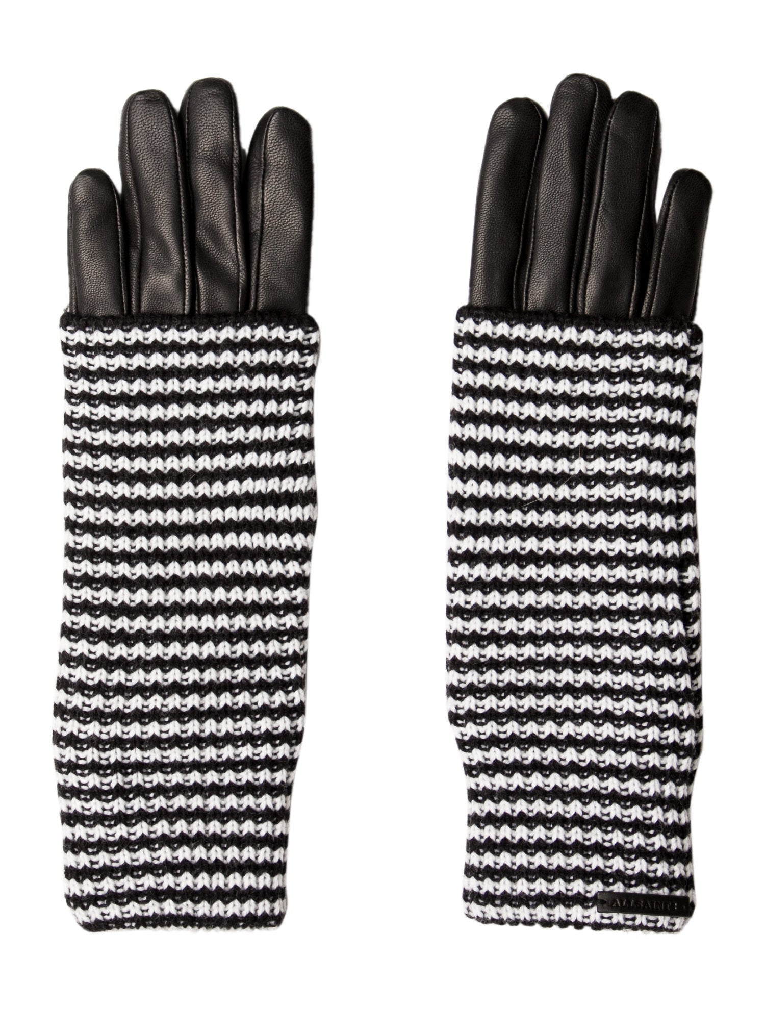 AllSaints Knitted Leather-Trimmed Winter Gloves - Black Gloves & Mittens, Accessories ...