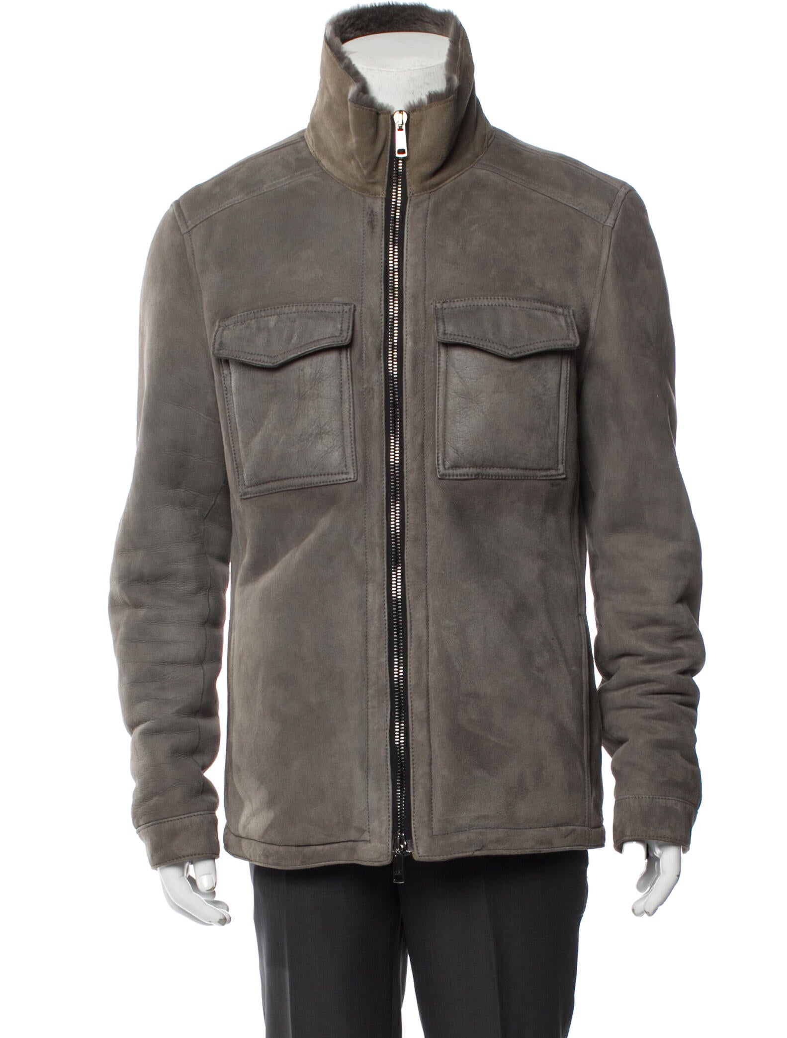 ARI Leather Utility Jacket - Grey Outerwear, Clothing - WARI021745 ...