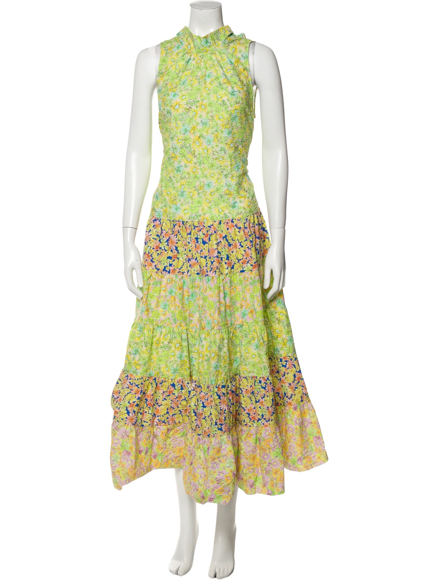 ALÉMAIS Floral Print Long Dress - Green Dresses, Clothing - WASLI20759 ...