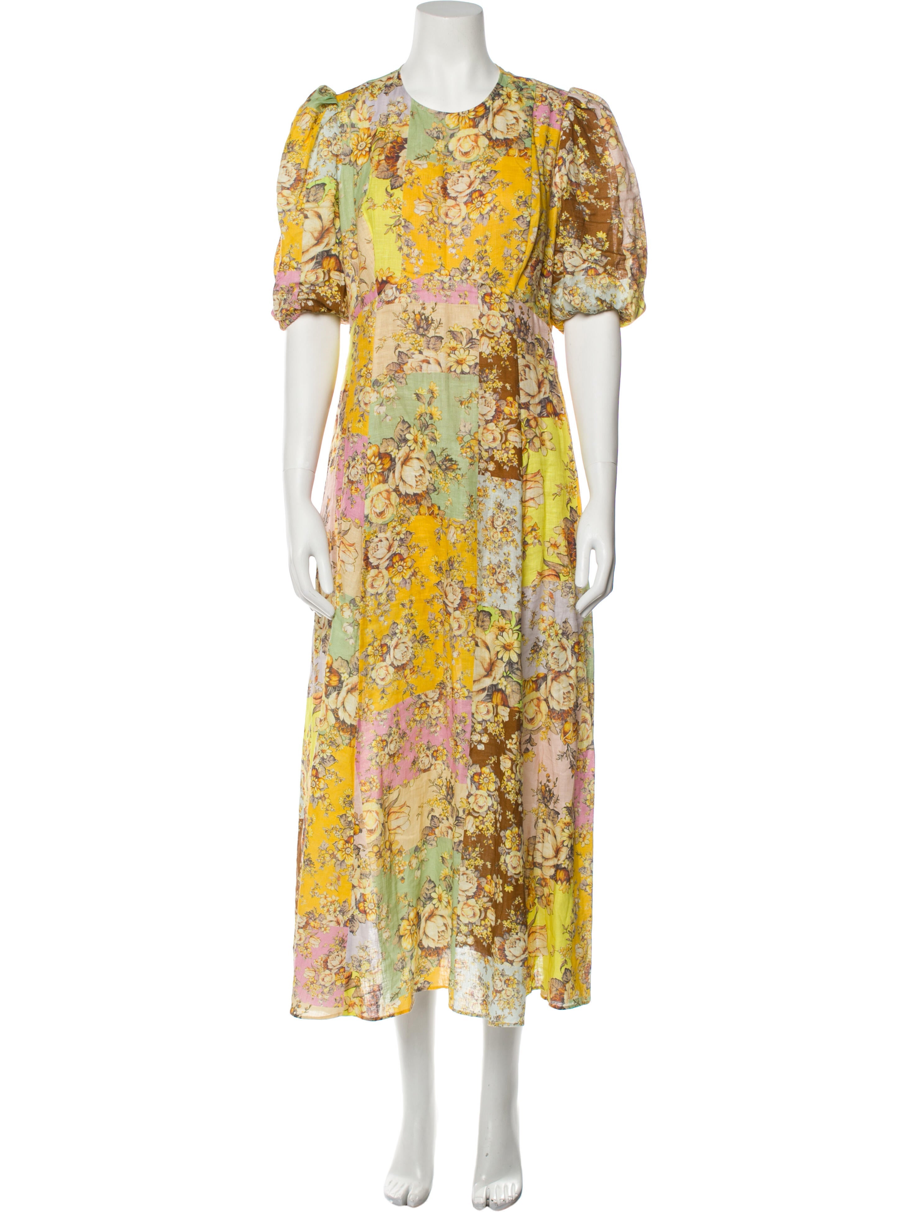 ALÉMAIS Floral Print Long Dress - Yellow Dresses, Clothing - WASLI20877 ...