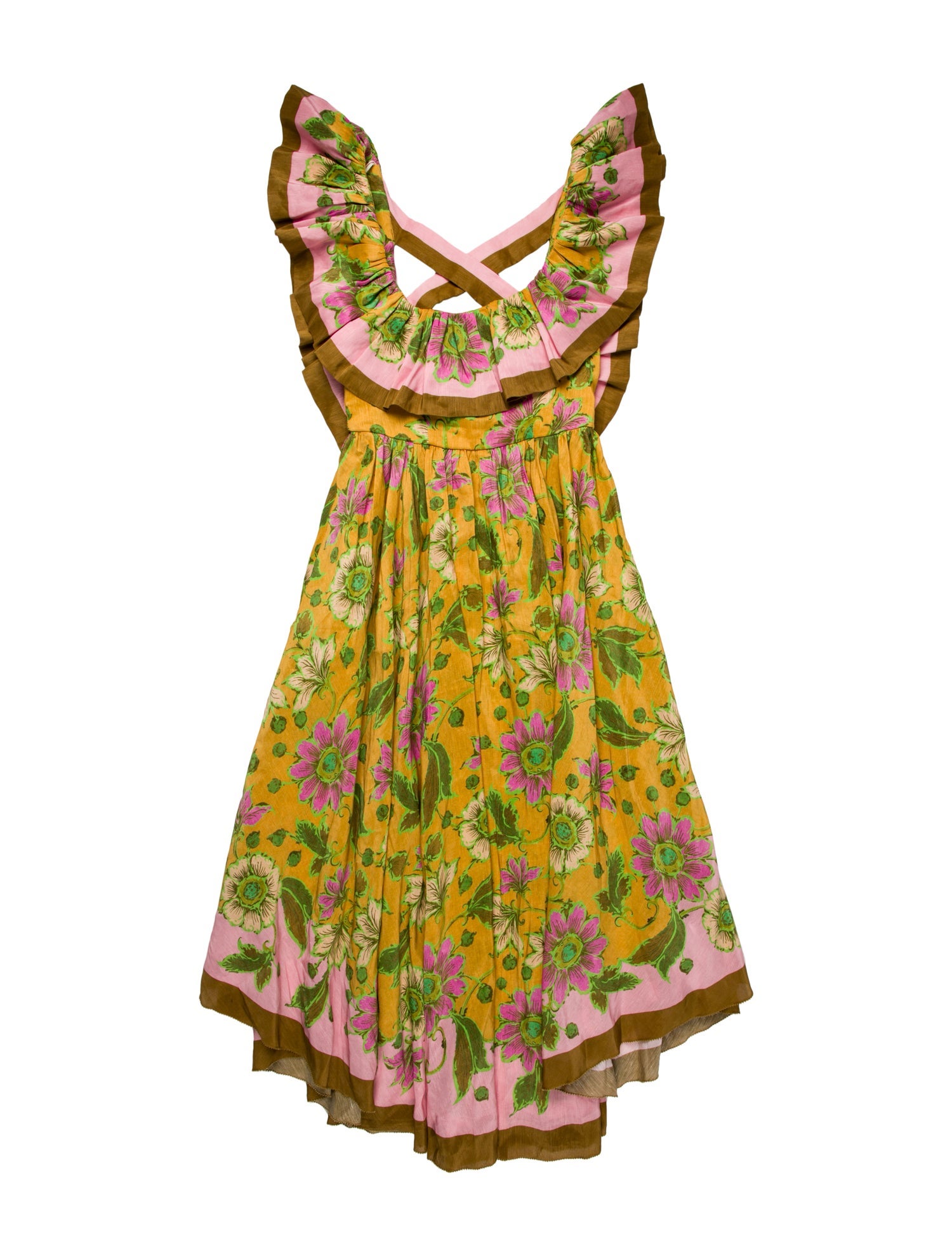 ALÉMAIS Floral Print Long Dress - Yellow Dresses, Clothing - WASLI20929 ...