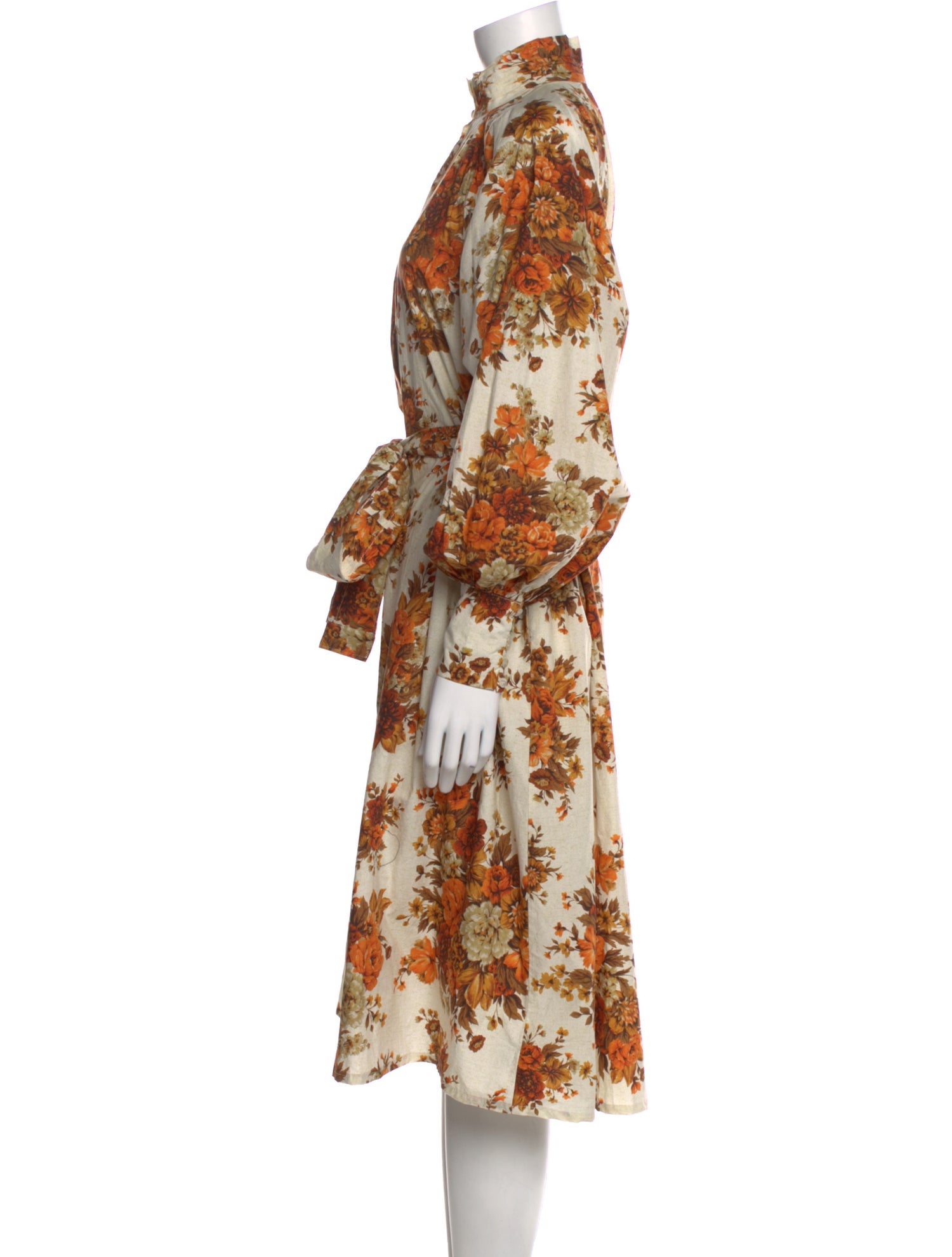 ALÉMAIS Floral Print Midi Length Dress - Orange Dresses, Clothing ...