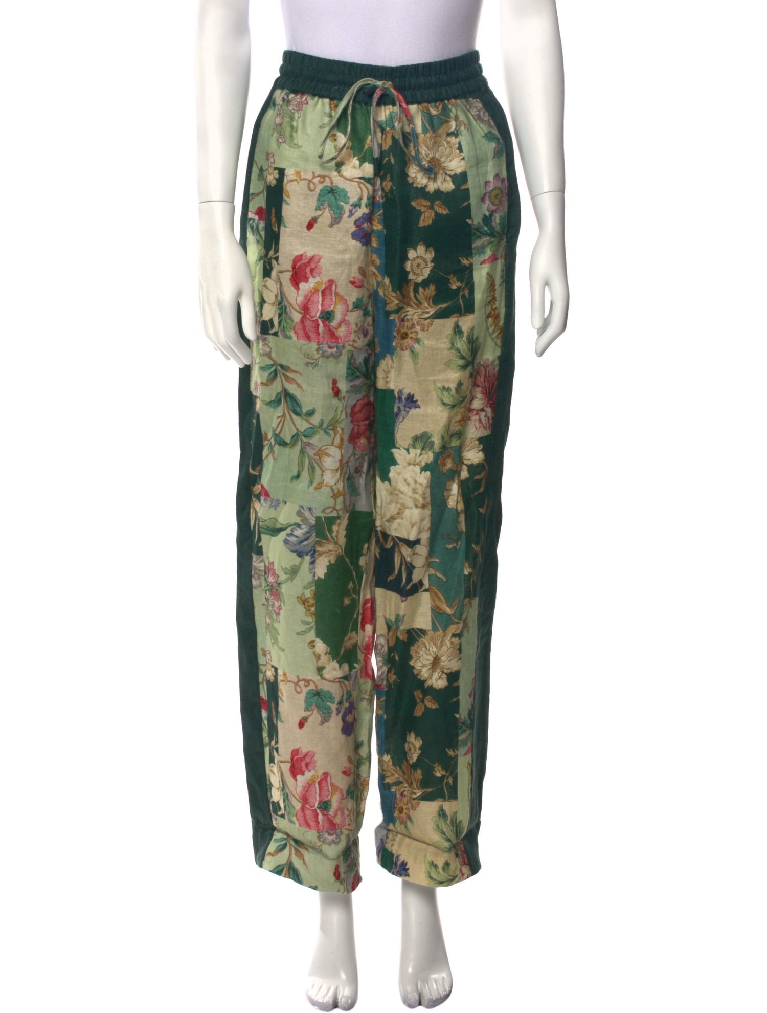 ALÉMAIS Floral Print Wide Leg Pants - Green, 12.75" Rise Pants ...