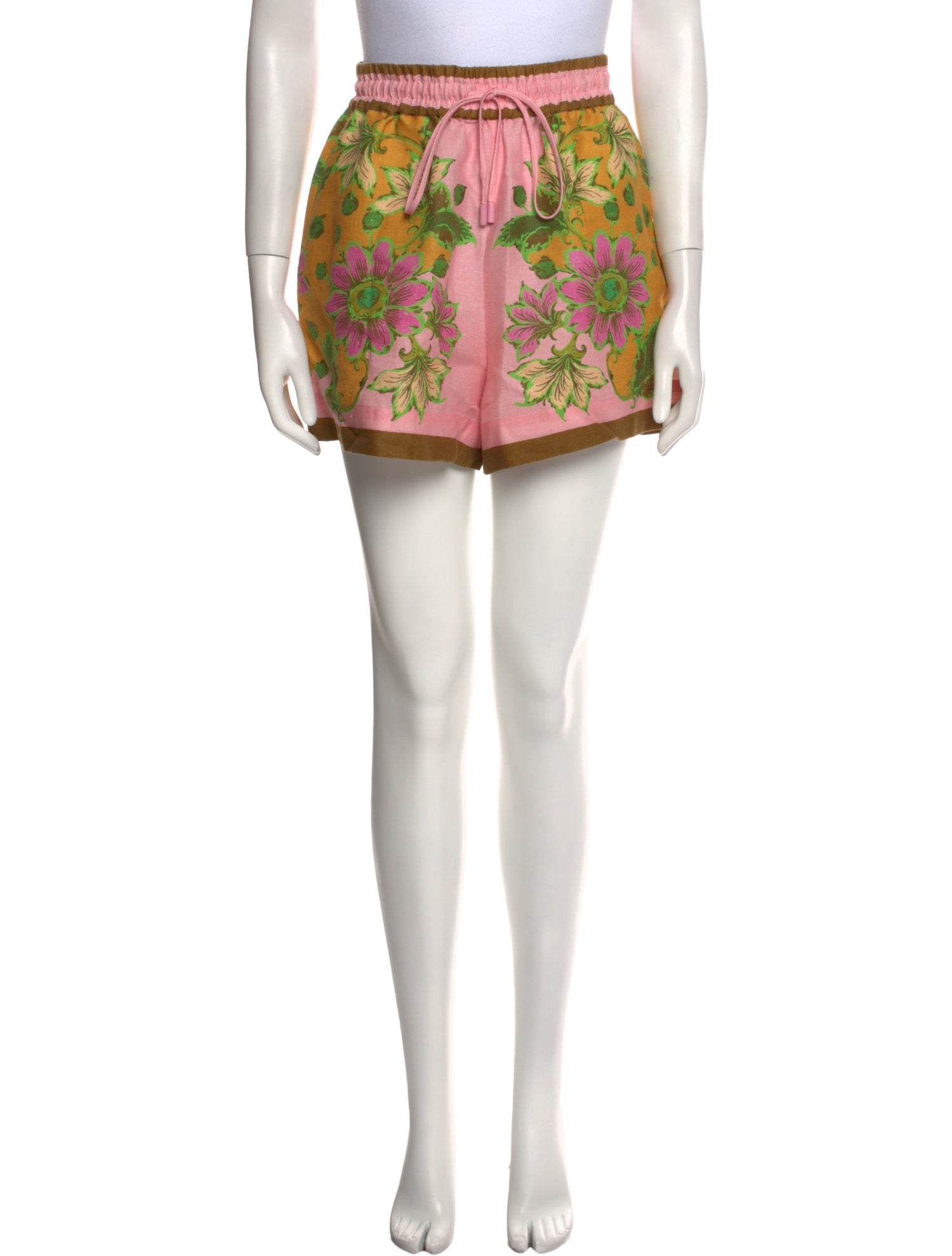 ALÉMAIS Floral Print Mini Shorts - Pink, 12.75" Rise Shorts, Clothing ...