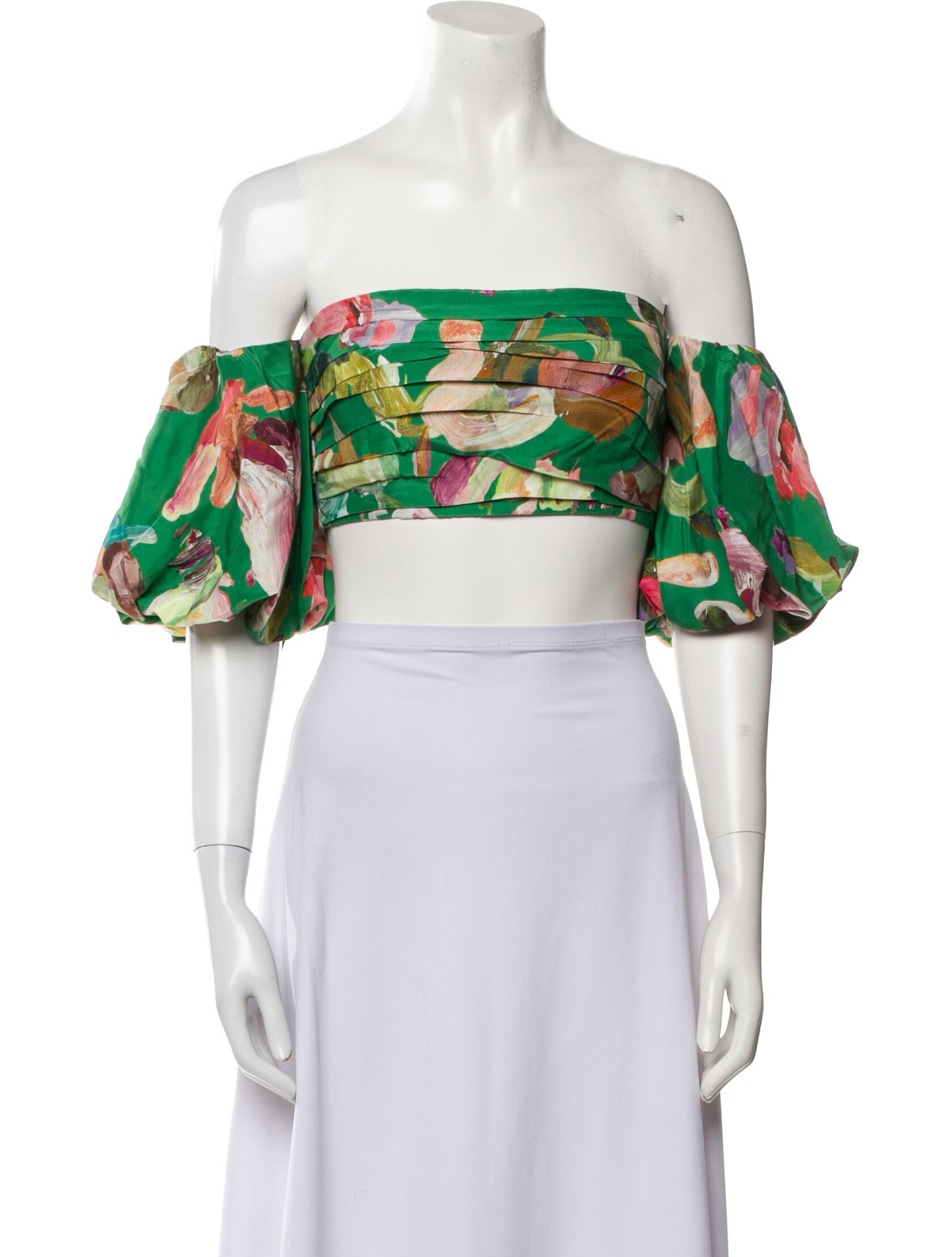 ALÉMAIS Silk Floral Print Crop Top w/ Tags - Green Tops, Clothing ...