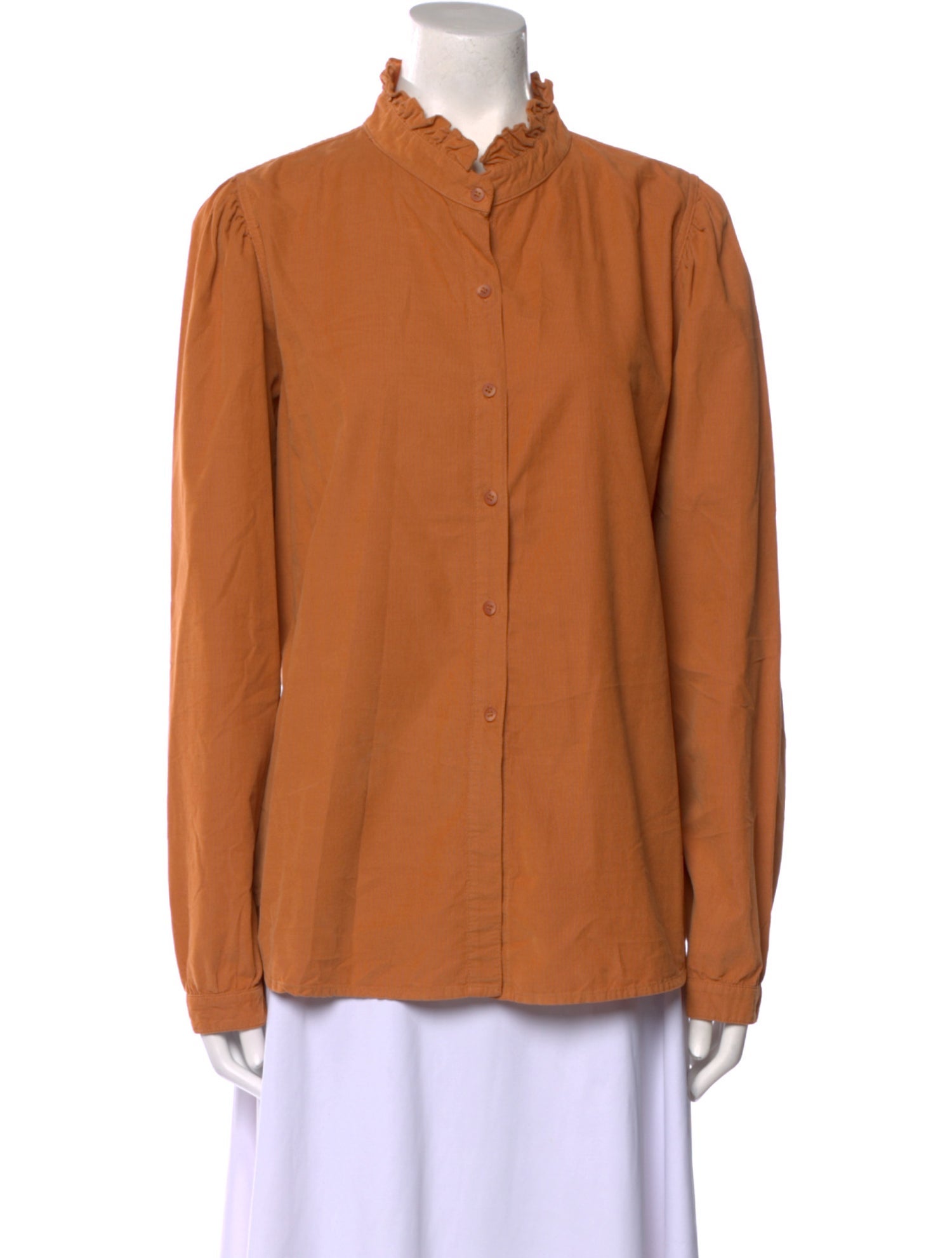 A Shirt Thing Mock Neck Long Sleeve Button-Up Top - Orange Tops ...