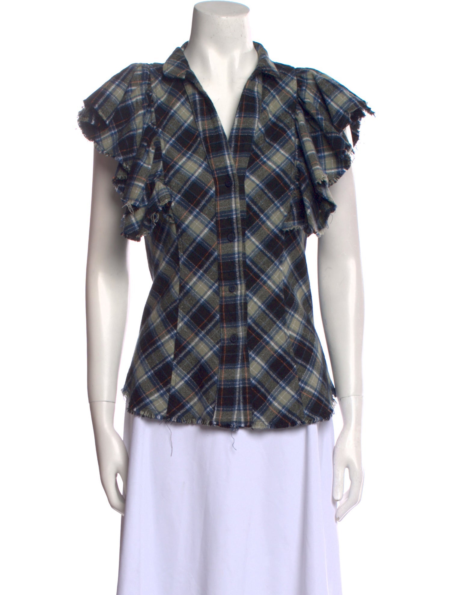 A Shirt Thing Plaid Print V-Neck Button-Up Top - Grey Tops, Clothing ...