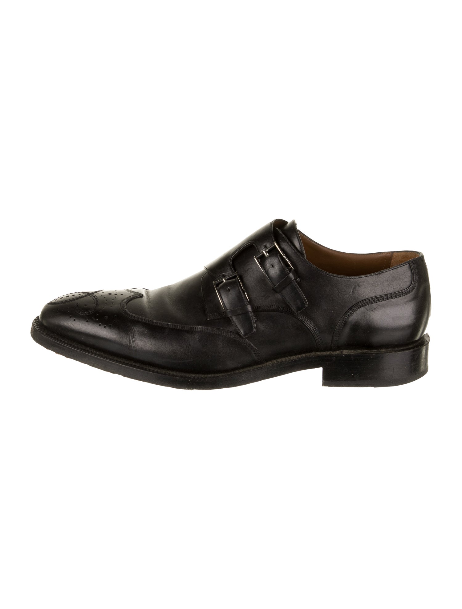 Bally Leather Whipstitch Trim Monk Straps - Black Monk Straps, Shoes ...