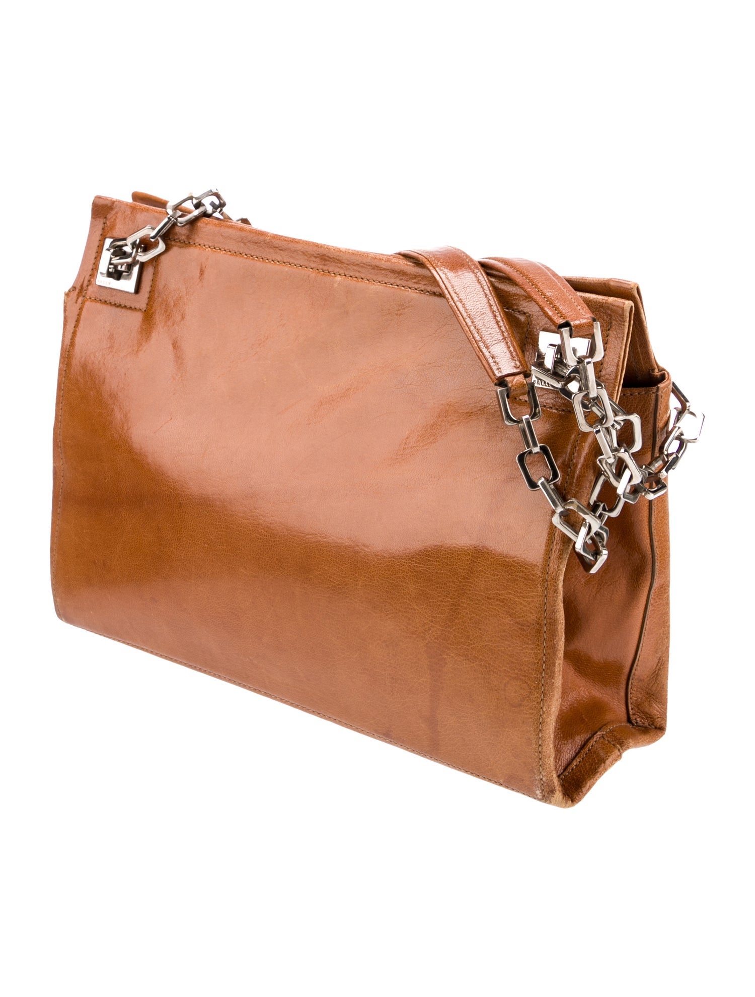 Bally Leather Chain-Link Shoulder Bag - Brown Shoulder Bags, Handbags ...