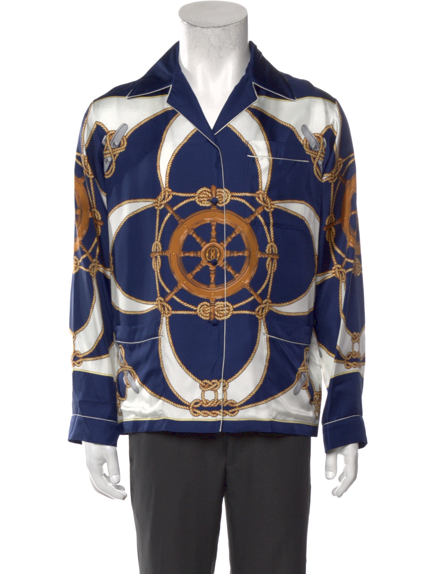 Bally Printed Long Sleeve Shirt - Blue Casual Shirts, Clothing ...