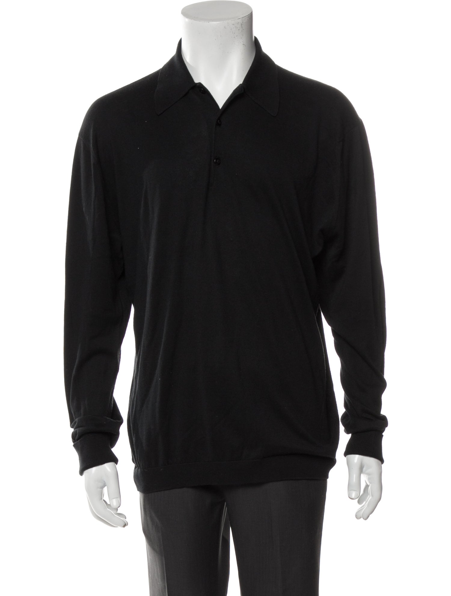 Barney's New York Collar Long Sleeve Polo Sweater - Black Sweaters ...