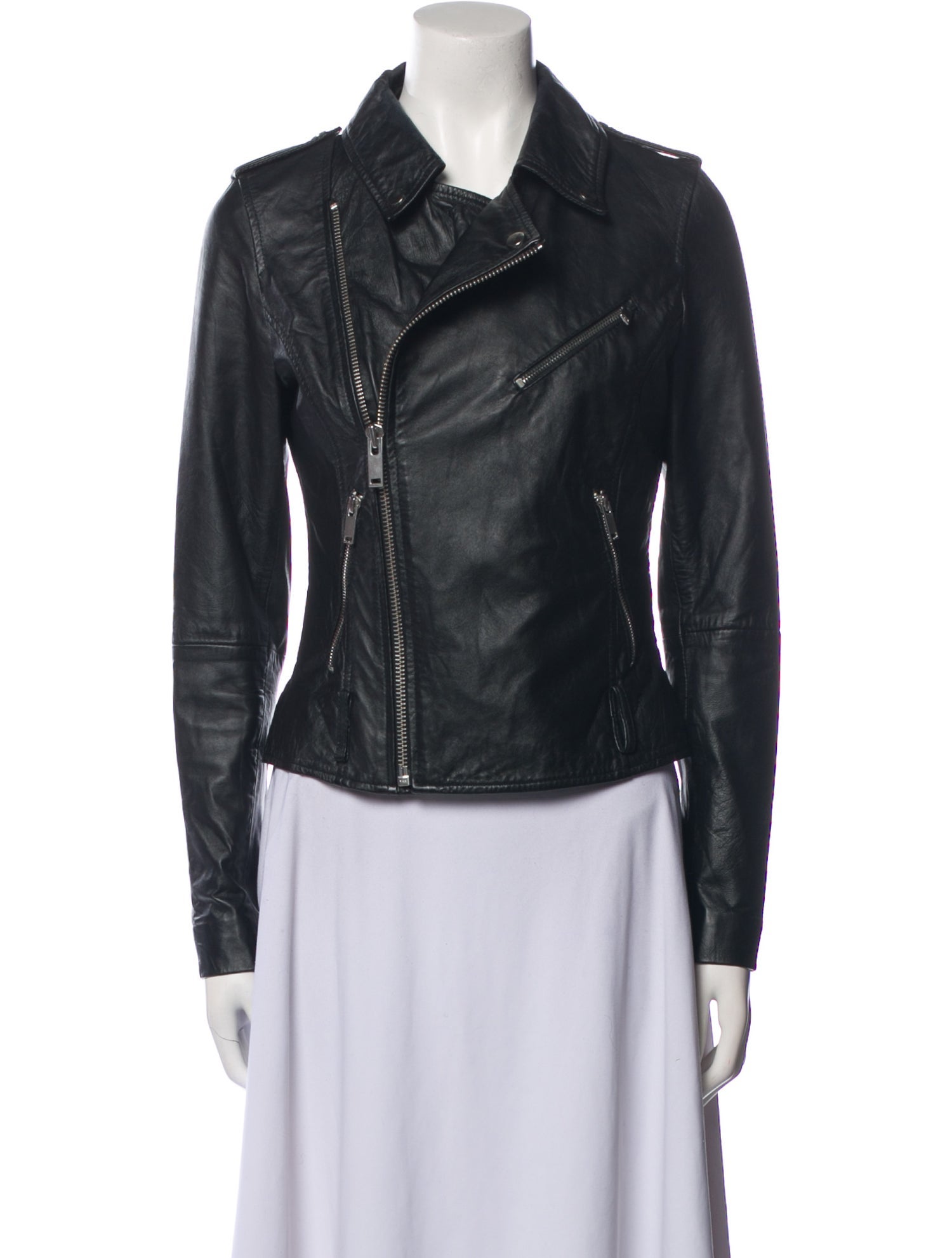 Barney's New York Leather Biker Jacket - Grey Jackets, Clothing ...