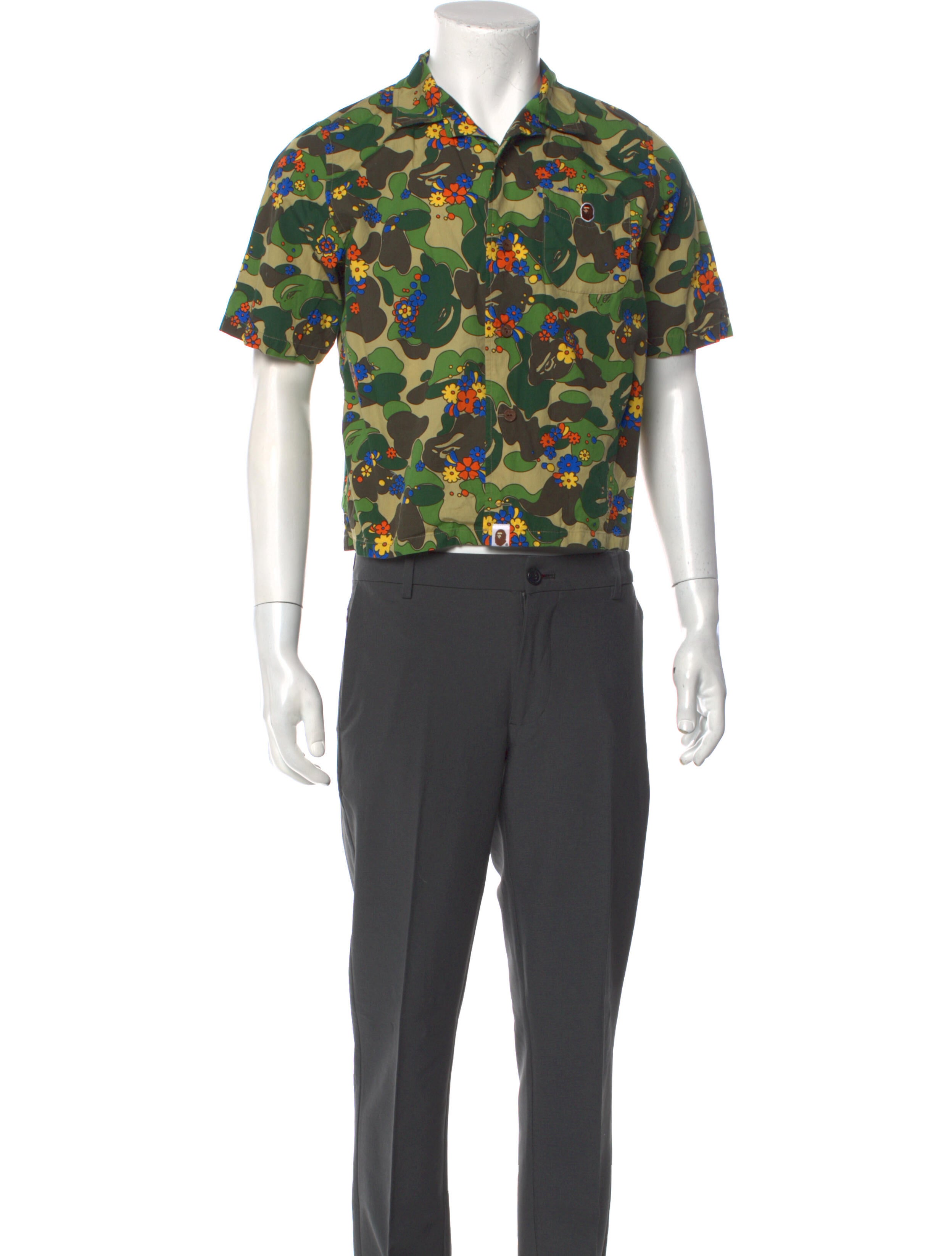 A Bathing Ape Flower Camo Printed Button-Up Top - Green Tops, Clothing ...