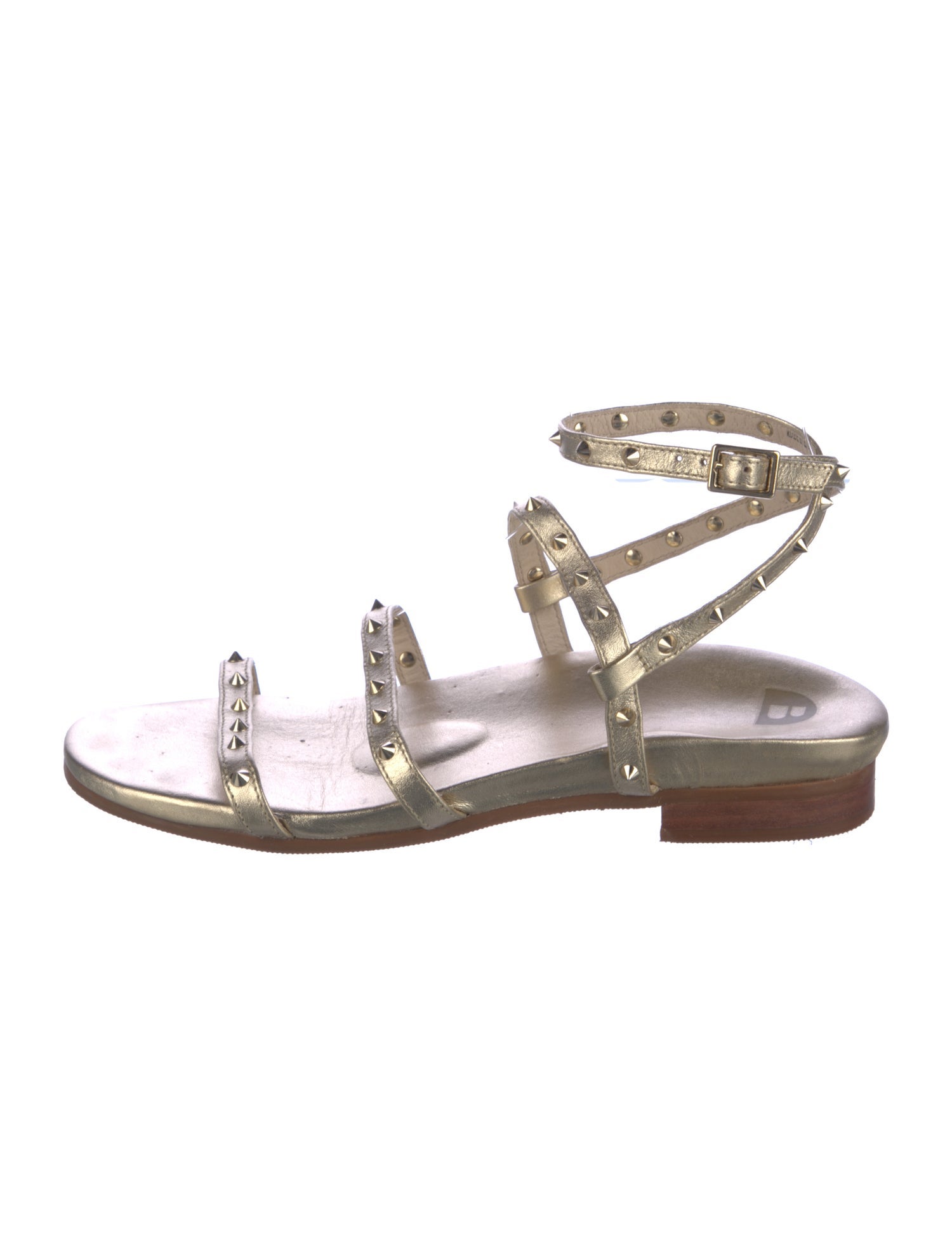 Bared Footwear Leather Studded Accents Gladiator Sandals - Gold Sandals ...