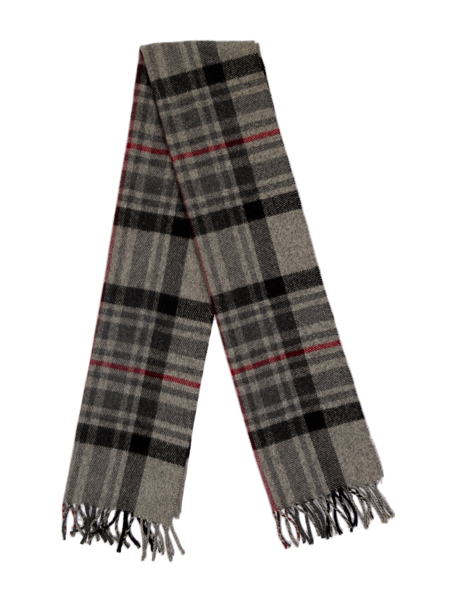 Bergdorf Goodman Wool Plaid Print Scarf - Grey Scarves and Shawls, Accessories - WBG24454 | The ...
