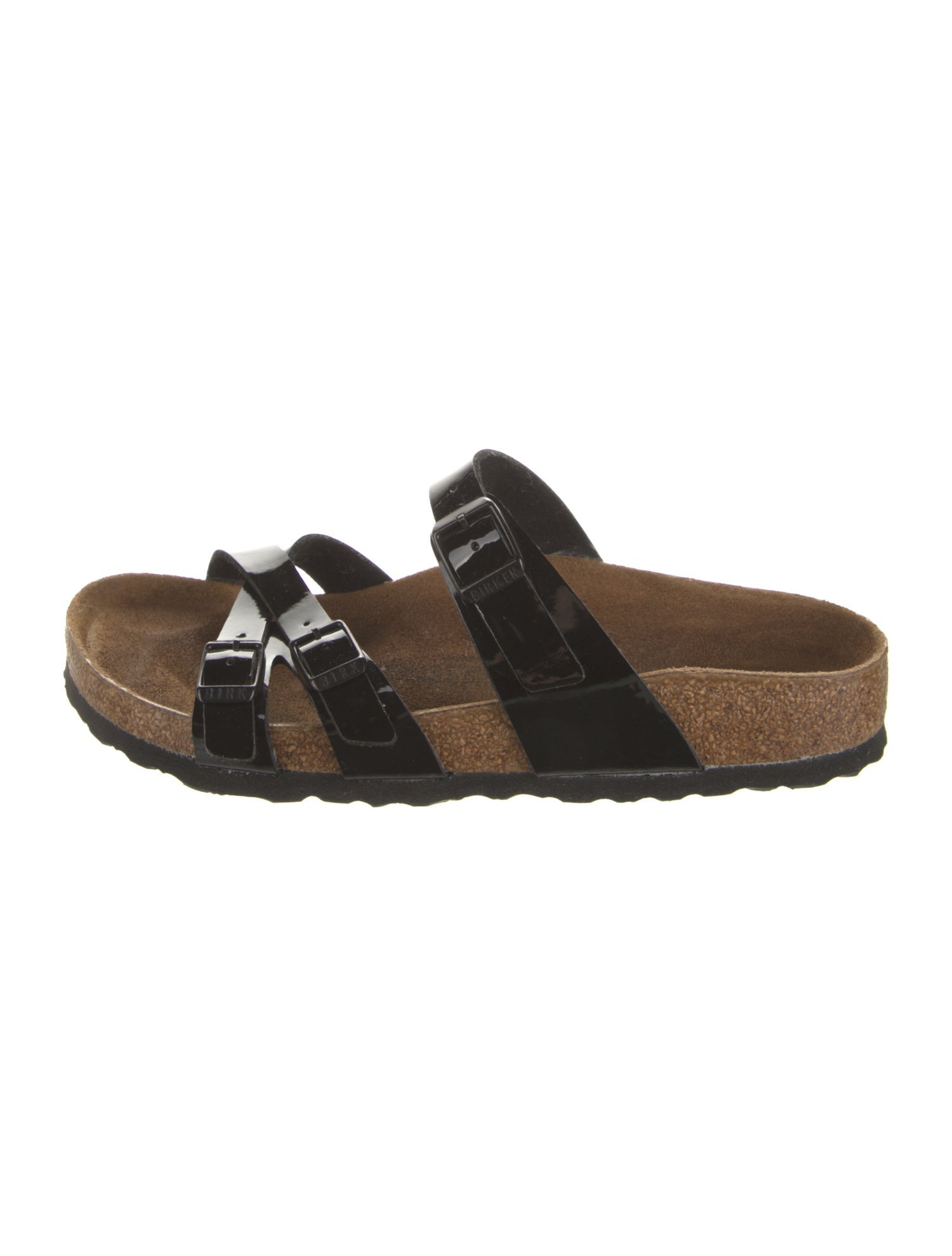 Birkenstock Patent Leather Colorblock Pattern Slides - Black Sandals ...