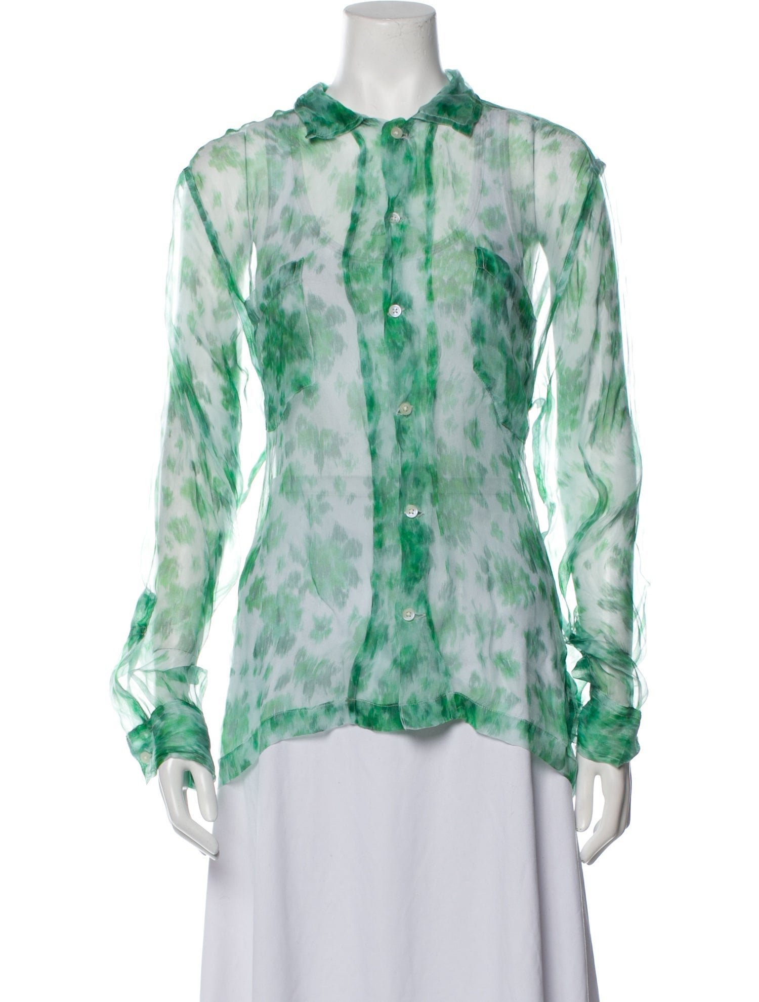 BODE Silk Floral Print Button-Up Top - Green Tops, Clothing ...