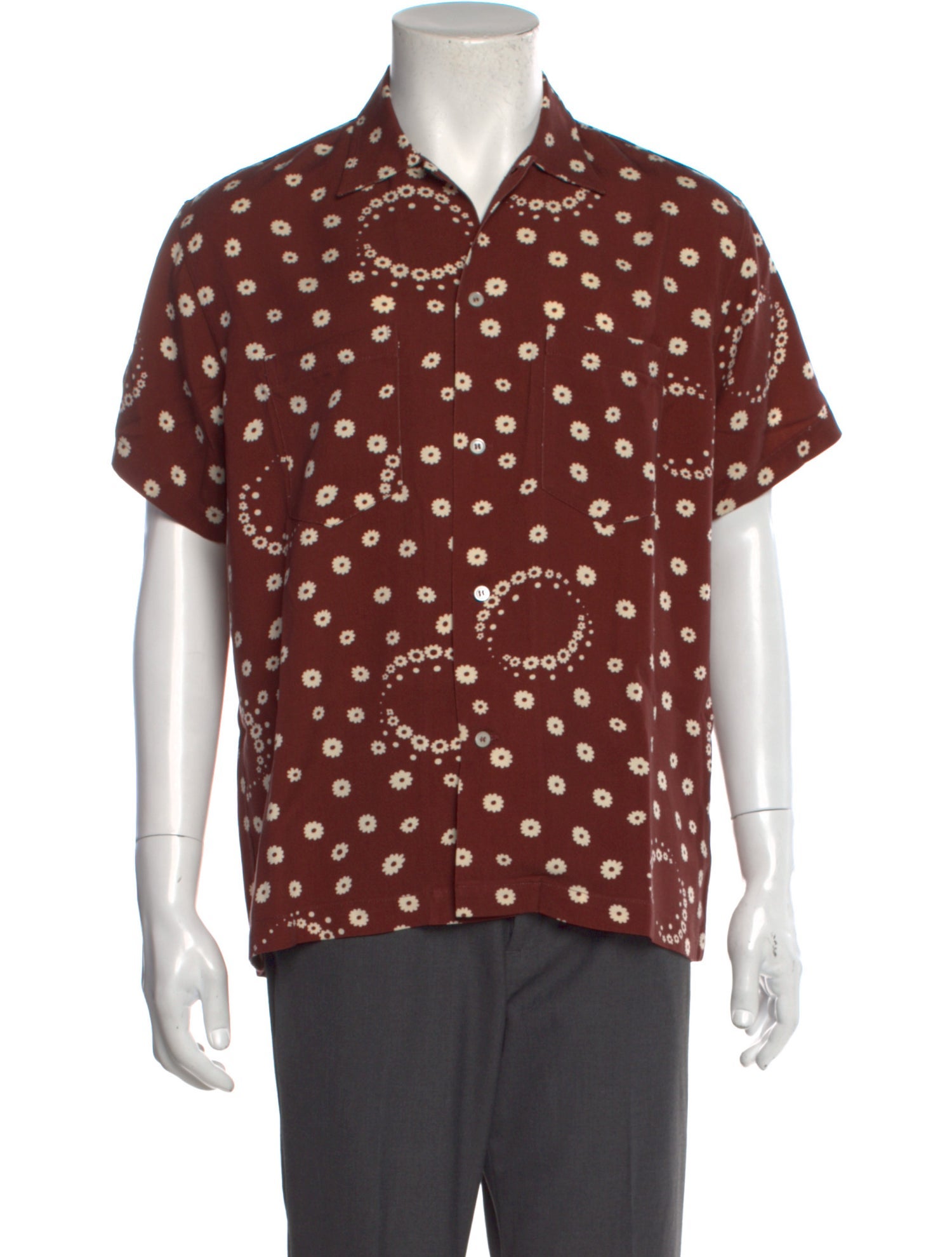 BODE Floral Print Short Sleeve Shirt - Brown Casual Shirts, Clothing ...