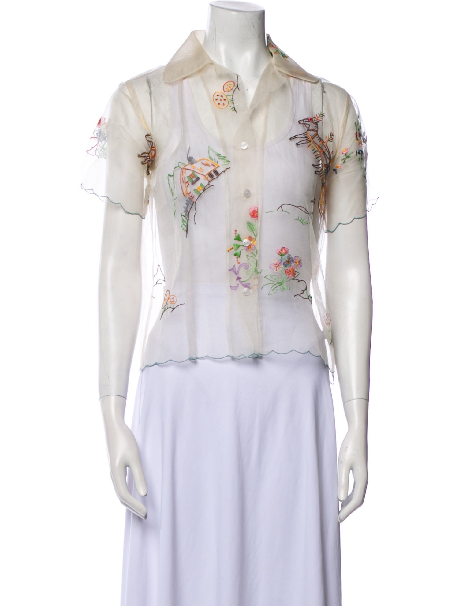 BODE Floral Print Short Sleeve Button-Up Top - Neutrals Tops, Clothing ...
