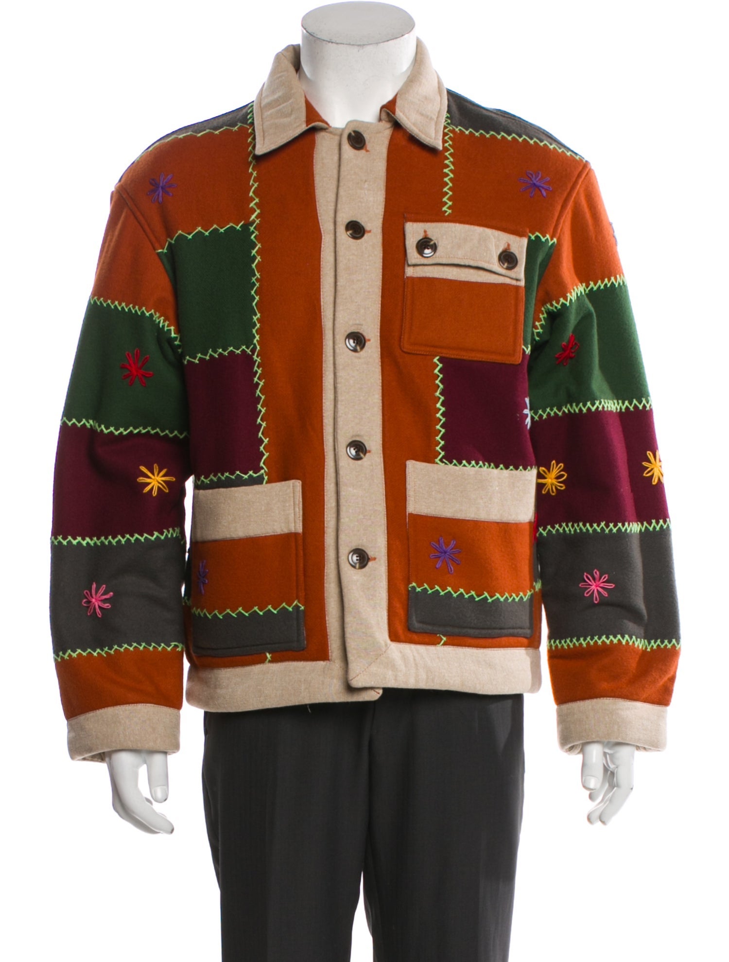 BODE Colorblock Pattern Denim Jacket w/ Tags - Green Jackets, Clothing ...