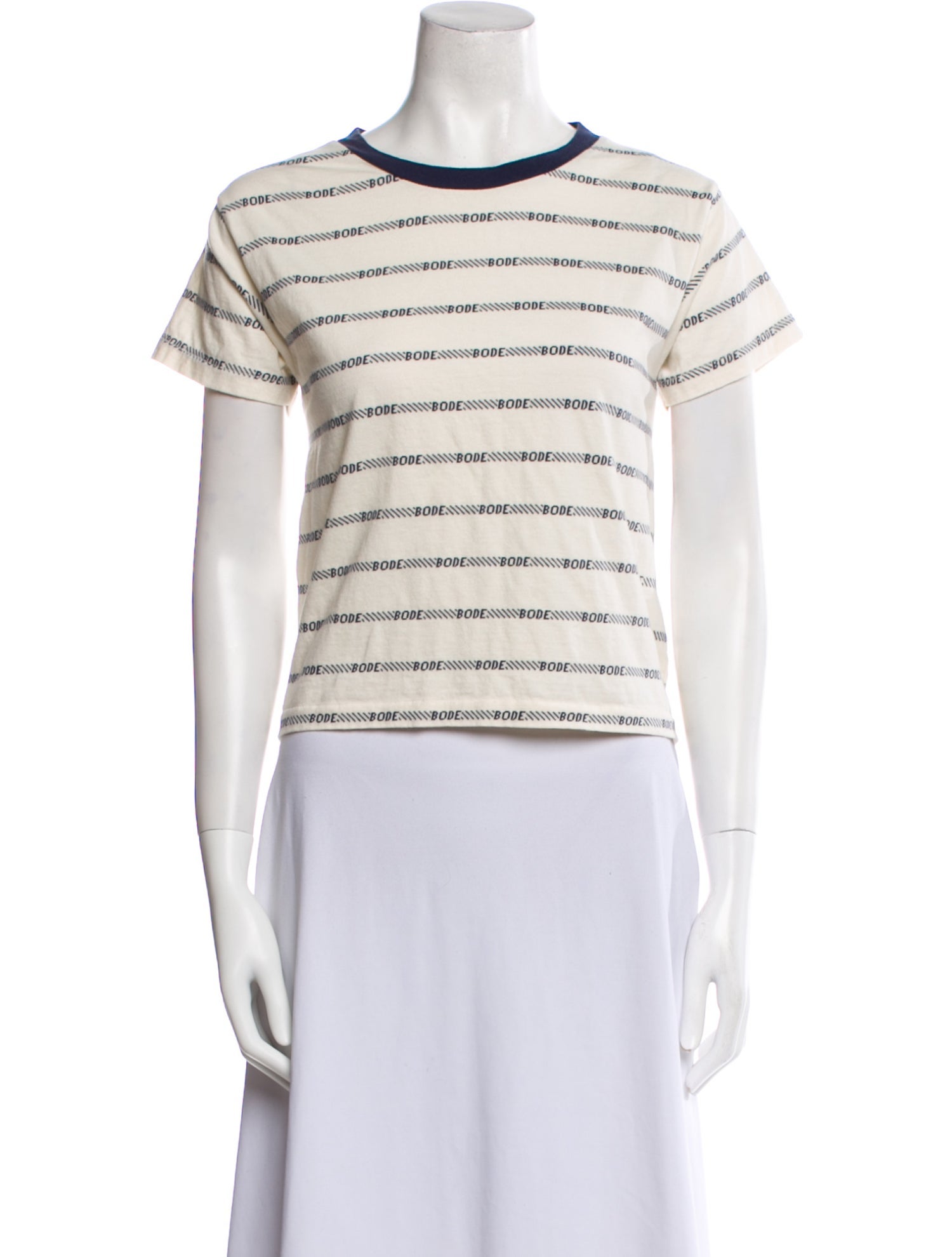 BODE Striped Crew Neck T-Shirt - Neutrals Tops, Clothing - WBODE24536 | The RealReal