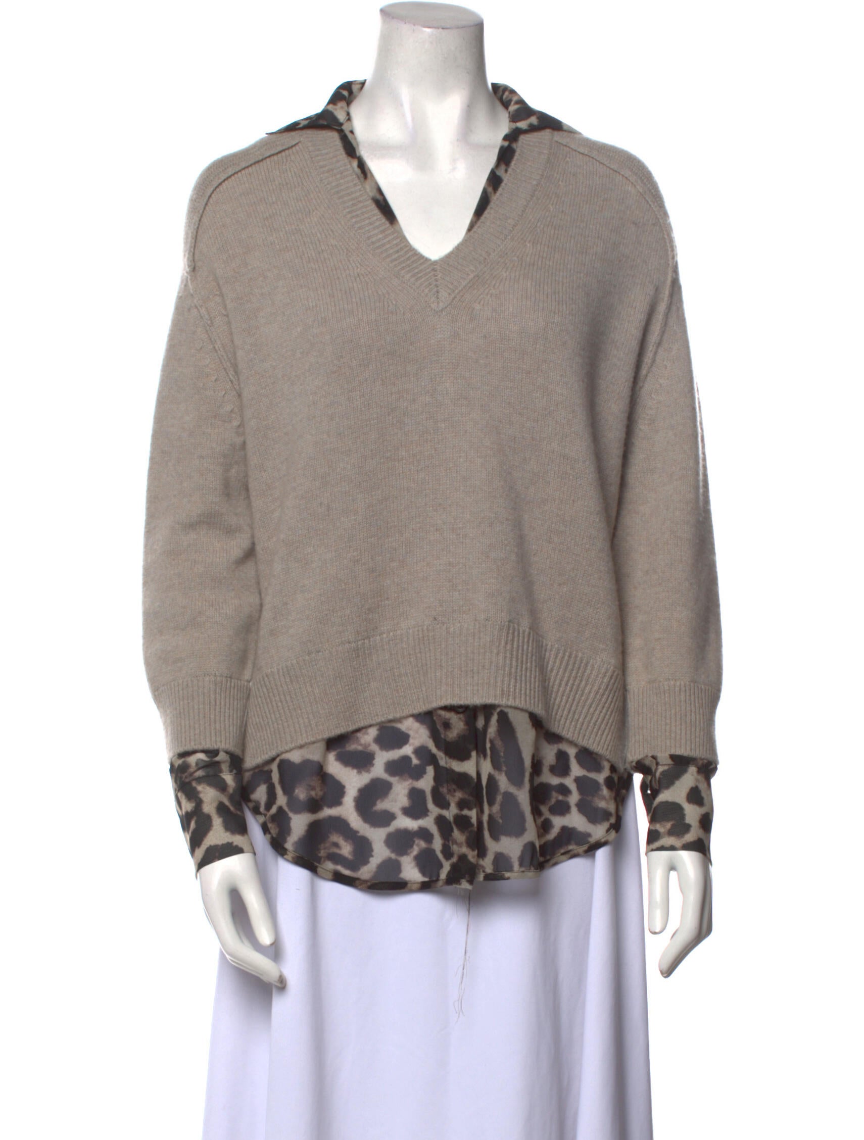 Brochu Walker Animal Print V-Neck Sweater - Neutrals Knitwear, Clothing ...