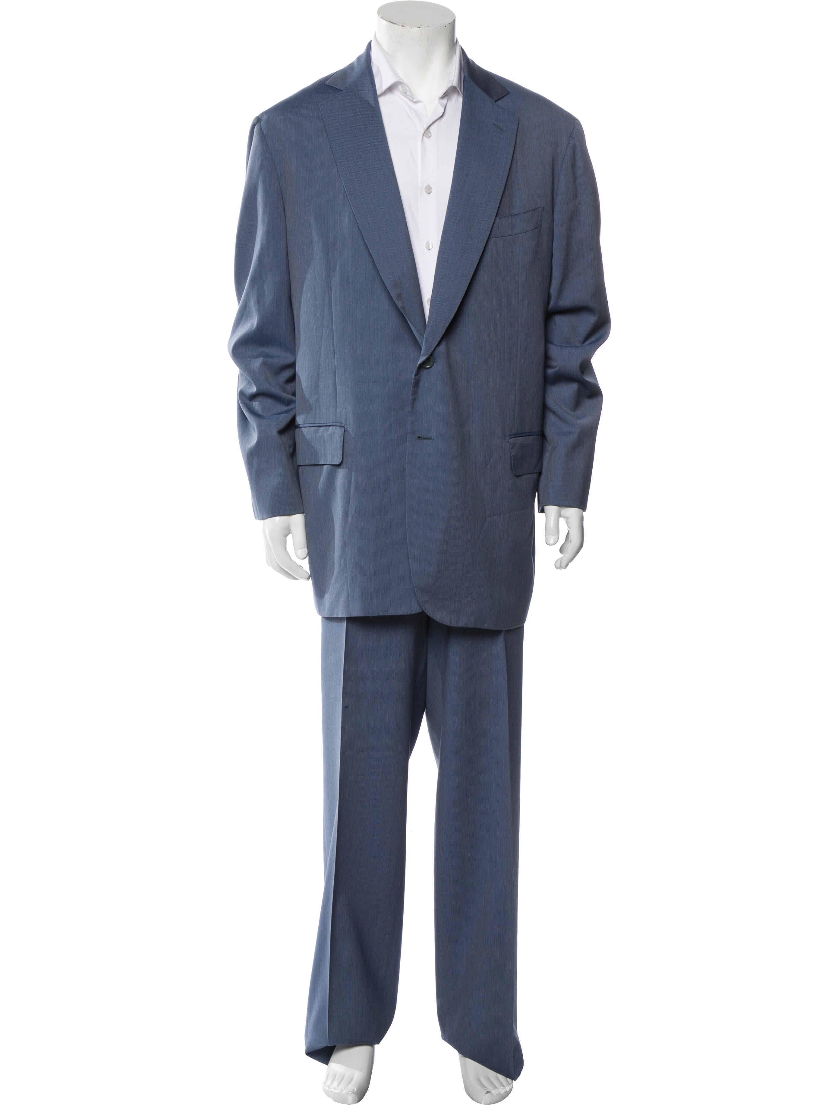 Battistoni Wool Striped Two-Piece Suit - Blue, 11.25" Rise Suiting, Clothing - WBTTS21004 | The ...