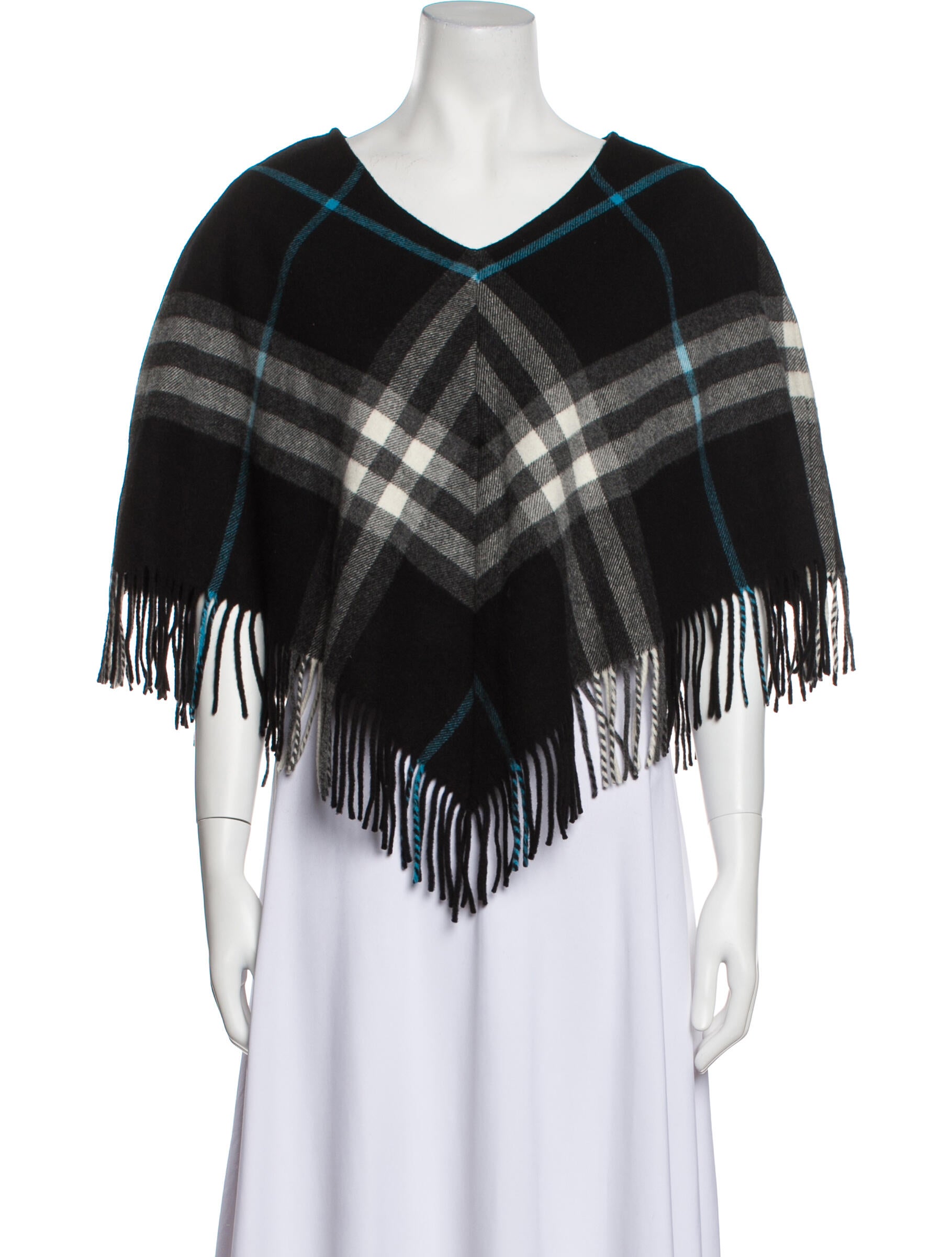 Burberry London Merino Wool Plaid Print Shawl - Black Scarves and ...