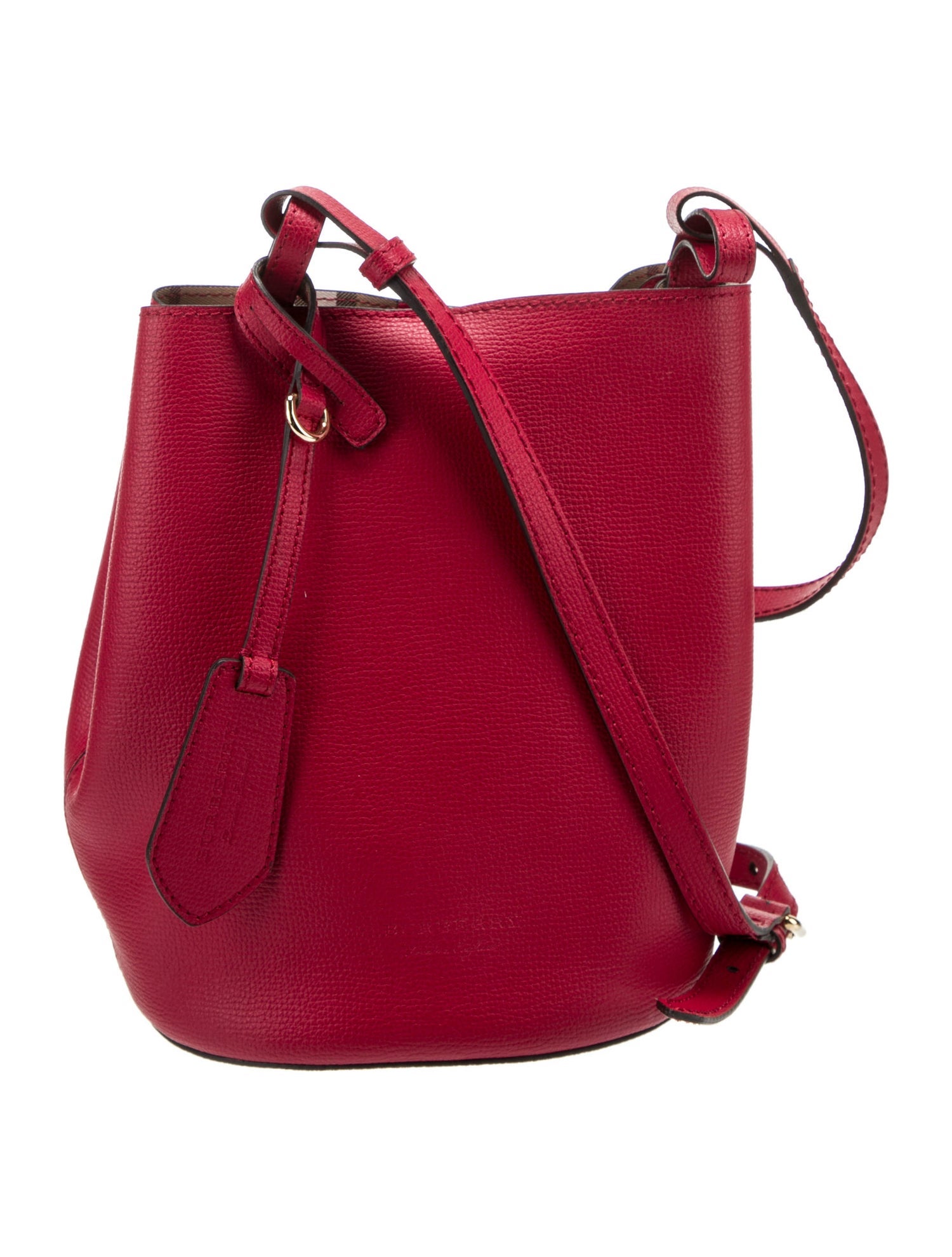 Burberry Grained Leather Bucket Bag - Red Bucket Bags, Handbags ...