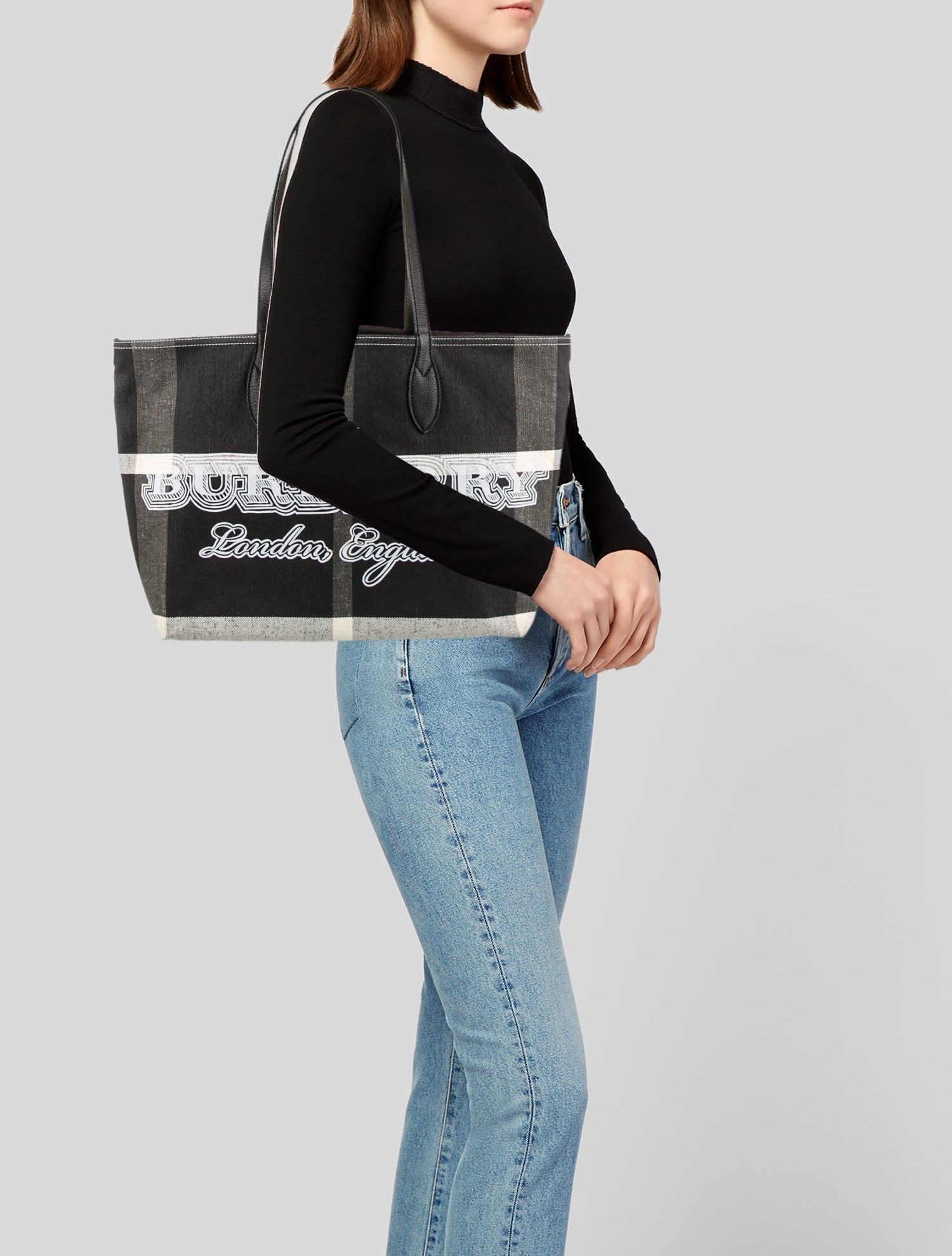Burberry Mega Check Doodle Tote Bag - Black Totes, Handbags ...