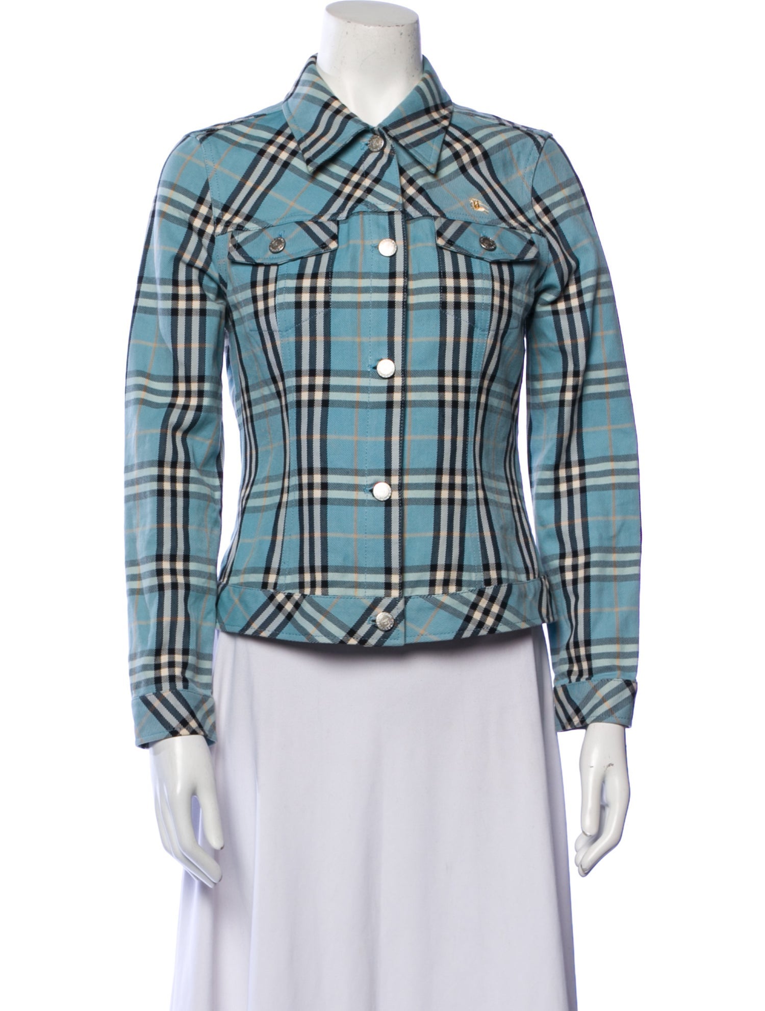 Burberry London Plaid Print Evening Jacket - Blue Jackets, Clothing ...